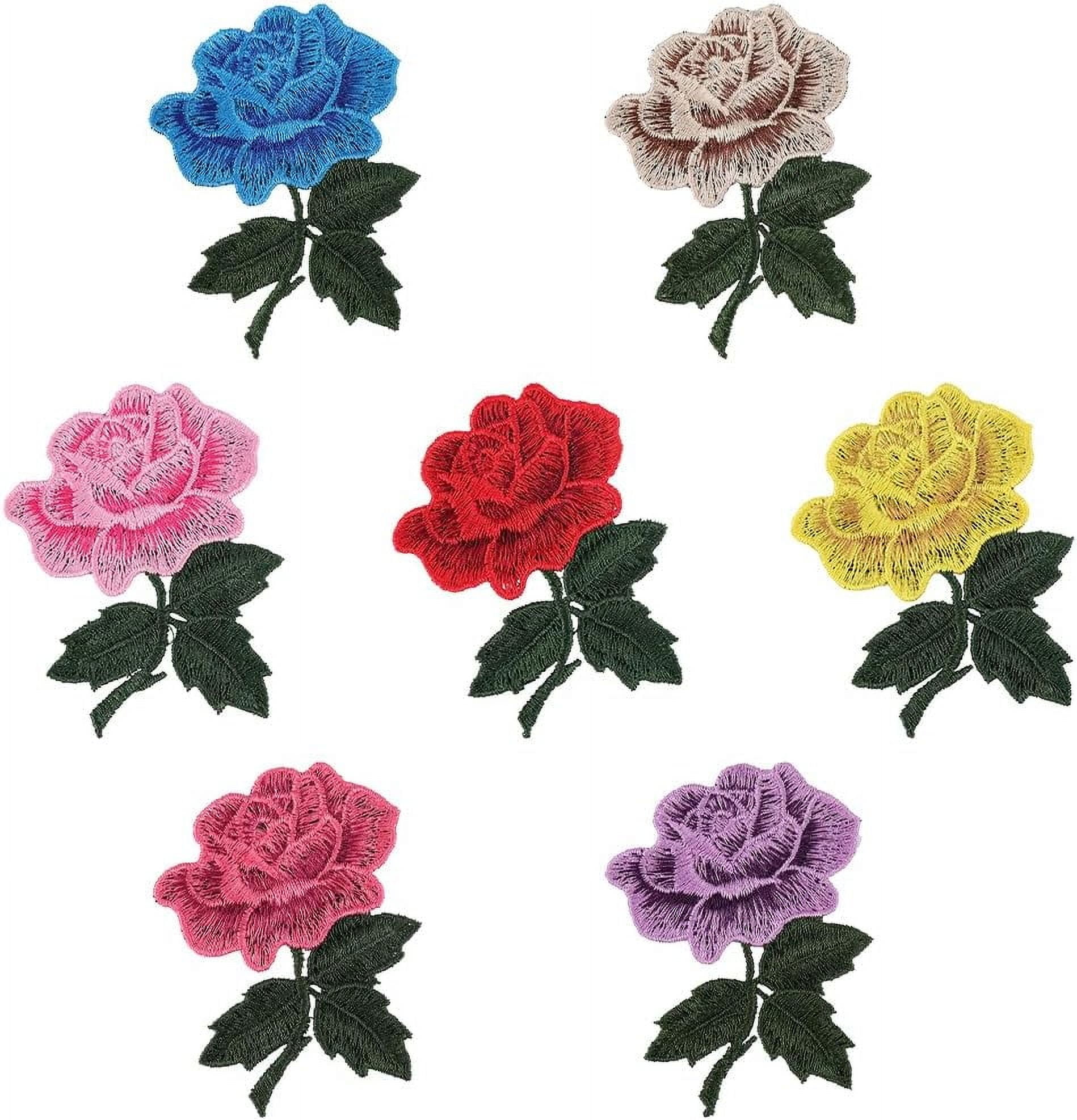 14Pcs 7 Colors 3D Rose Flower Embroidered Appliques Patches Flower Sew ...