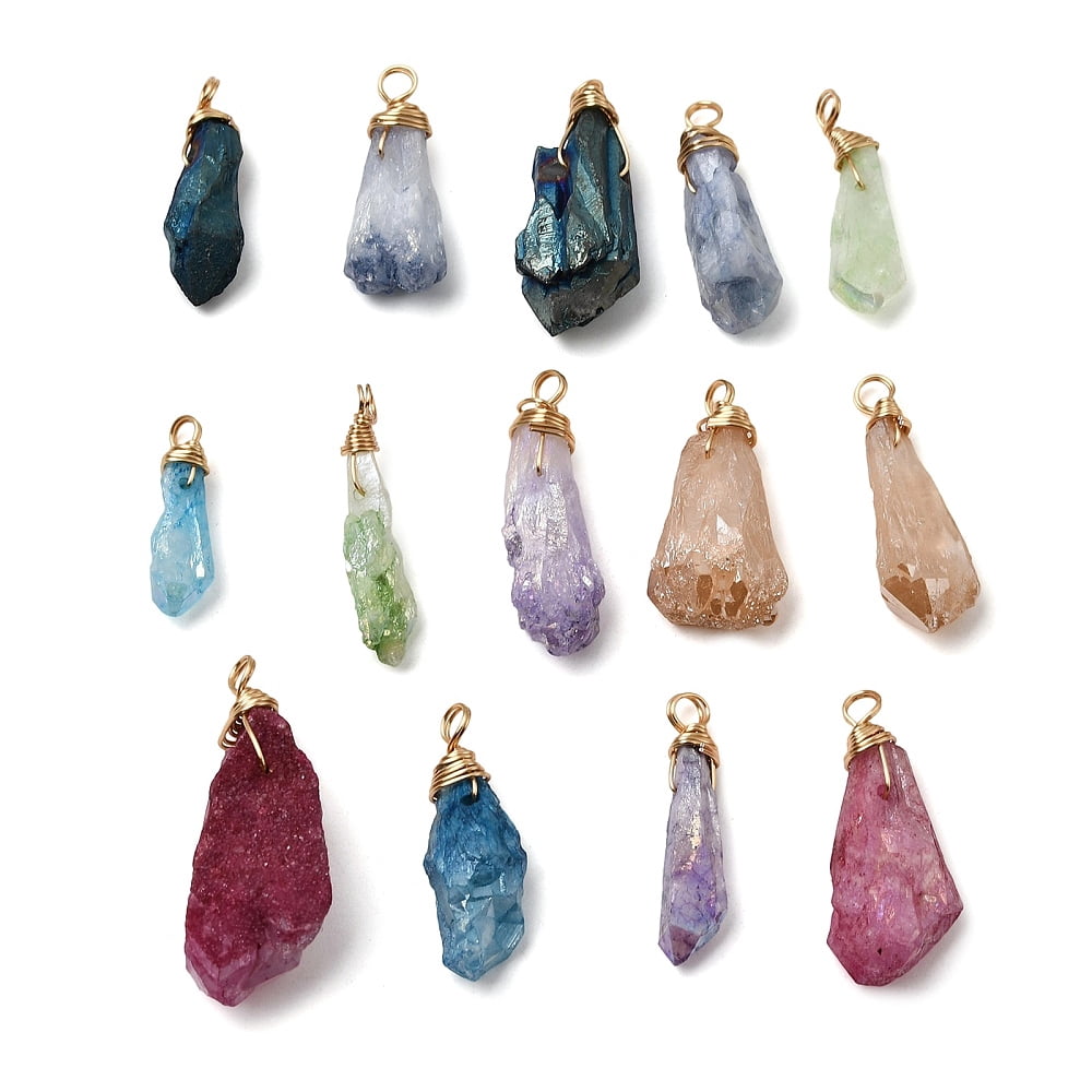 14Pcs 7 Colors Electroplated Quartz Copper Wire Wrapped Pendants Charms ...