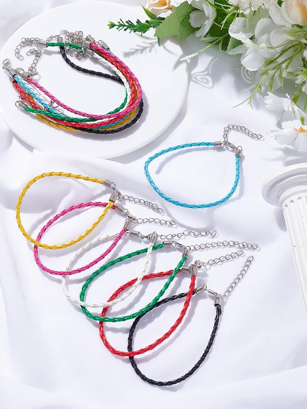 14Pcs 7 Colors Leather Lace Bracelet Cords Trendy Imitation Leather ...