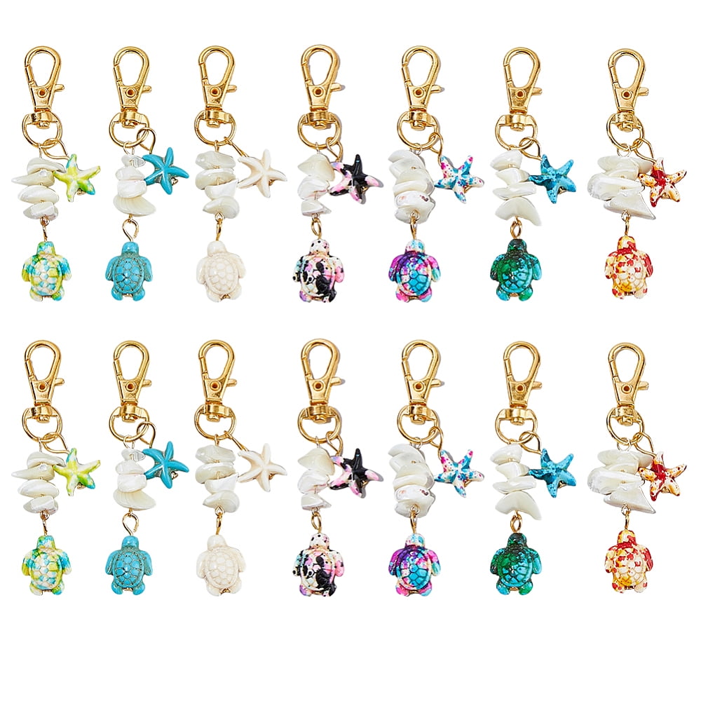 14Pcs 7 Colors Starfish & Sea Turtle Turquoise & Natural White Mother ...