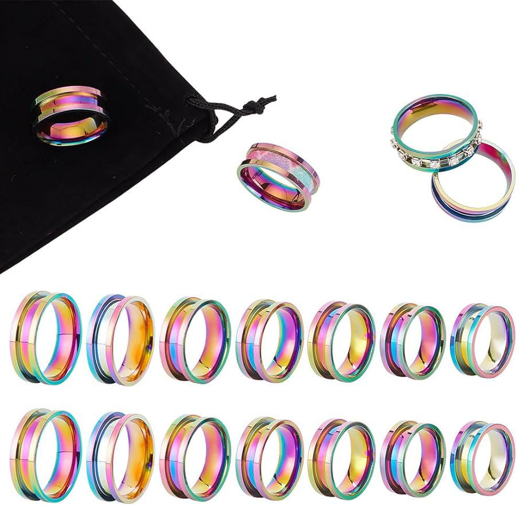 14Pcs 7 Sizes Ring Blanks Titanium Steel Grooved Finger Rings Set ...
