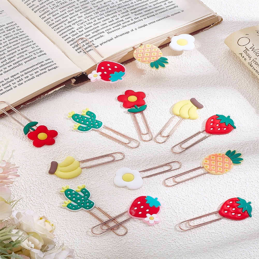 14Pcs 7 Styles Cute Silicone Paper Clips with Iron Clips Rose Gold ...