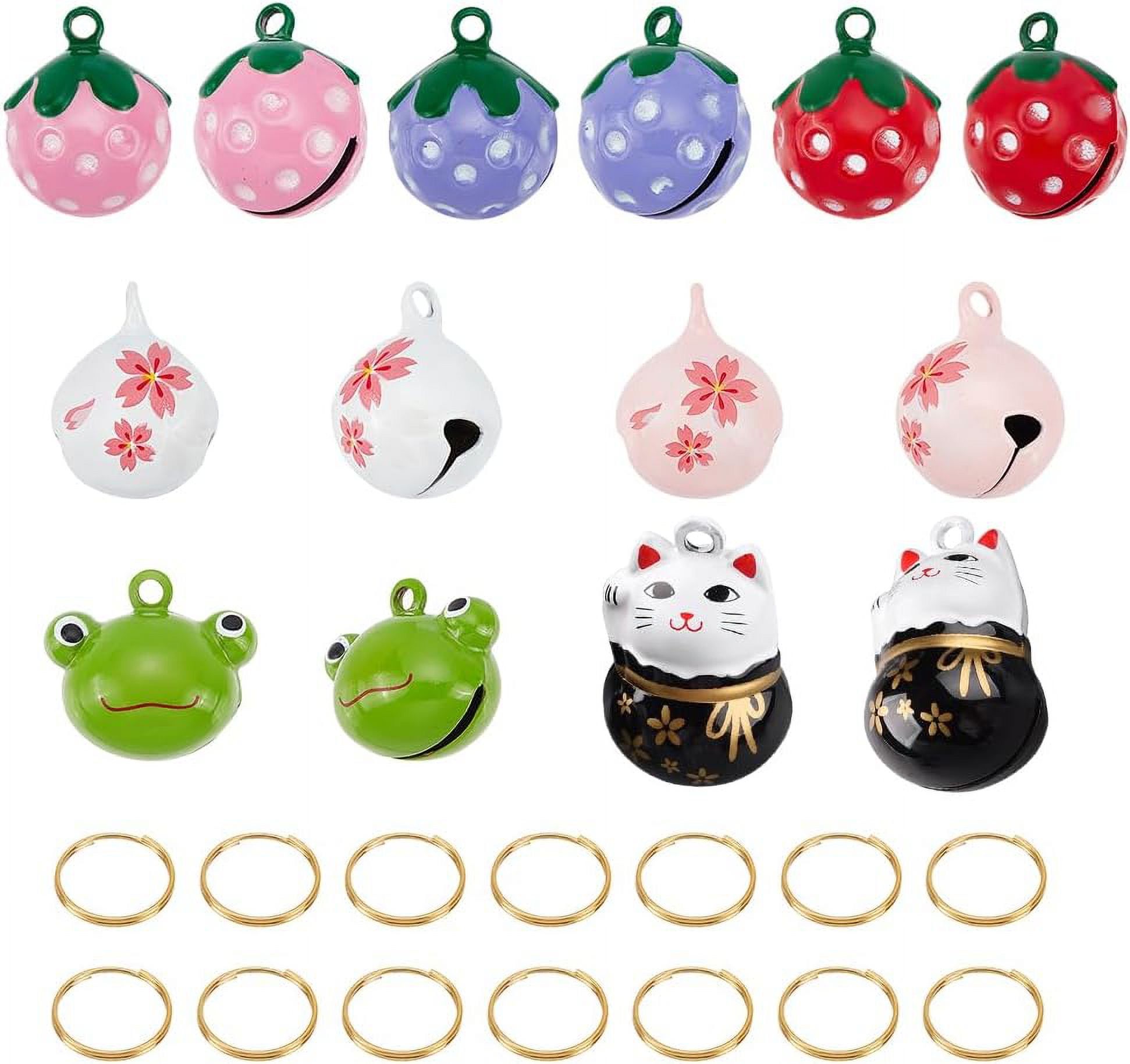 14Pcs 7 Styles Pet Collar Bells Brass Cherry Panda Frog Strawberry ...