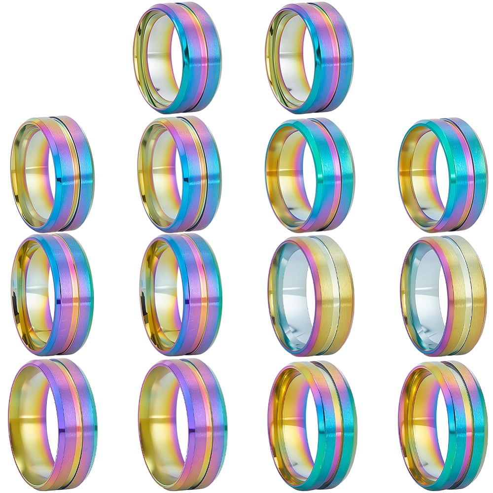 14Pcs 7 Styles Stainless Steel Grooved Finger Ring Settings Ring Core ...