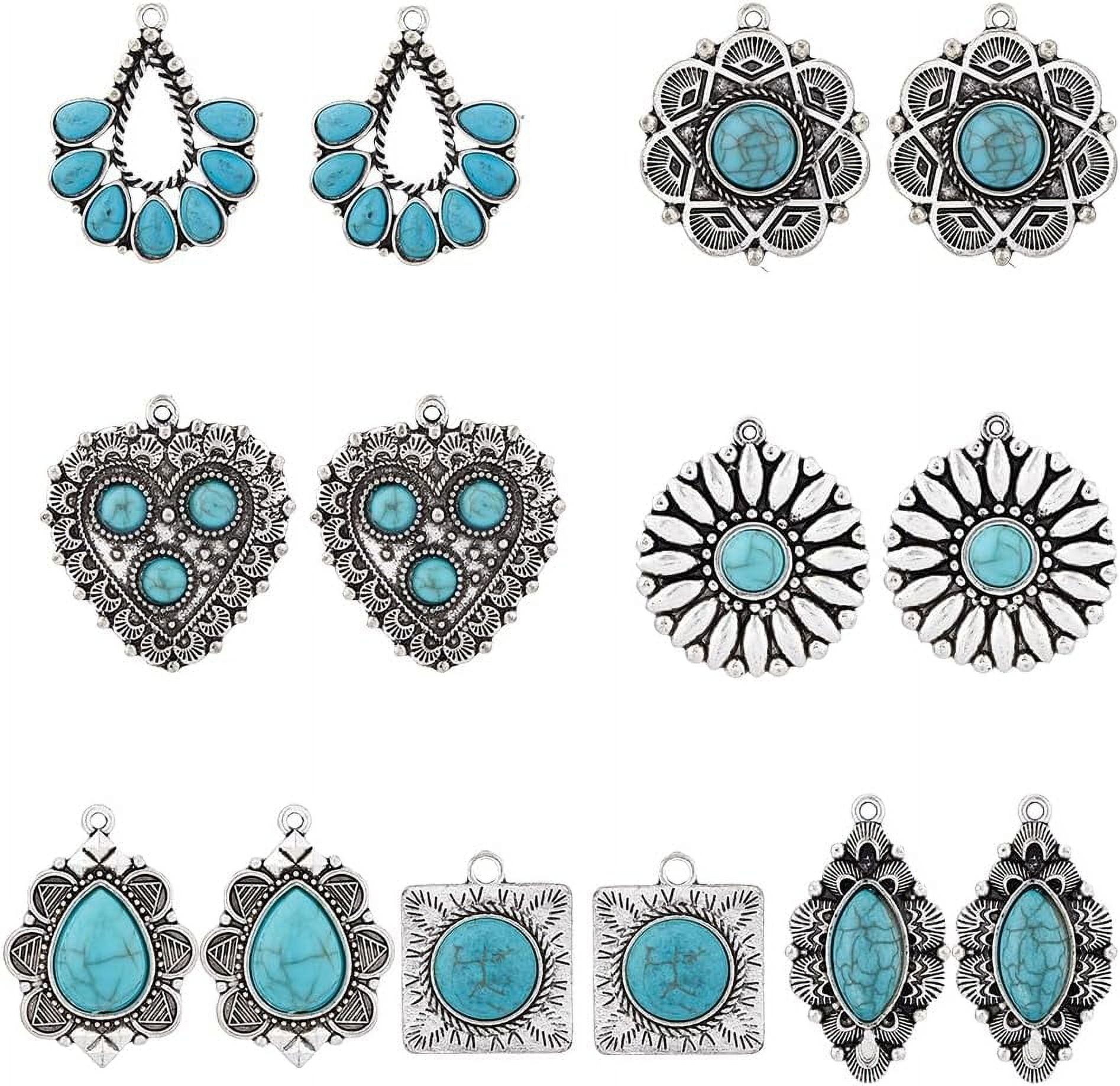 14Pcs 7 Styles Turquoise Charms Silver Tibetan Style Pendants Teardrop ...