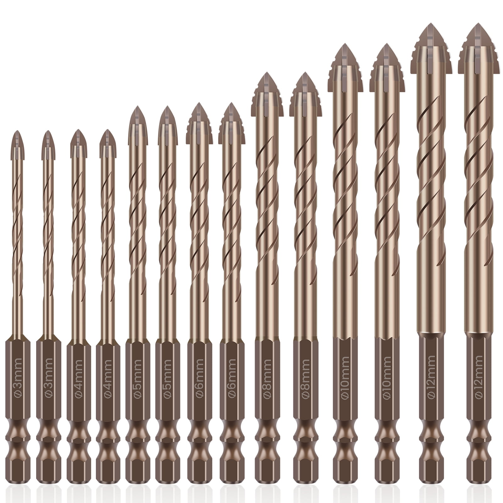 14Pcs Alloy Twist Drill Bits for Concrete Glass Brick Sturdy Multi ...