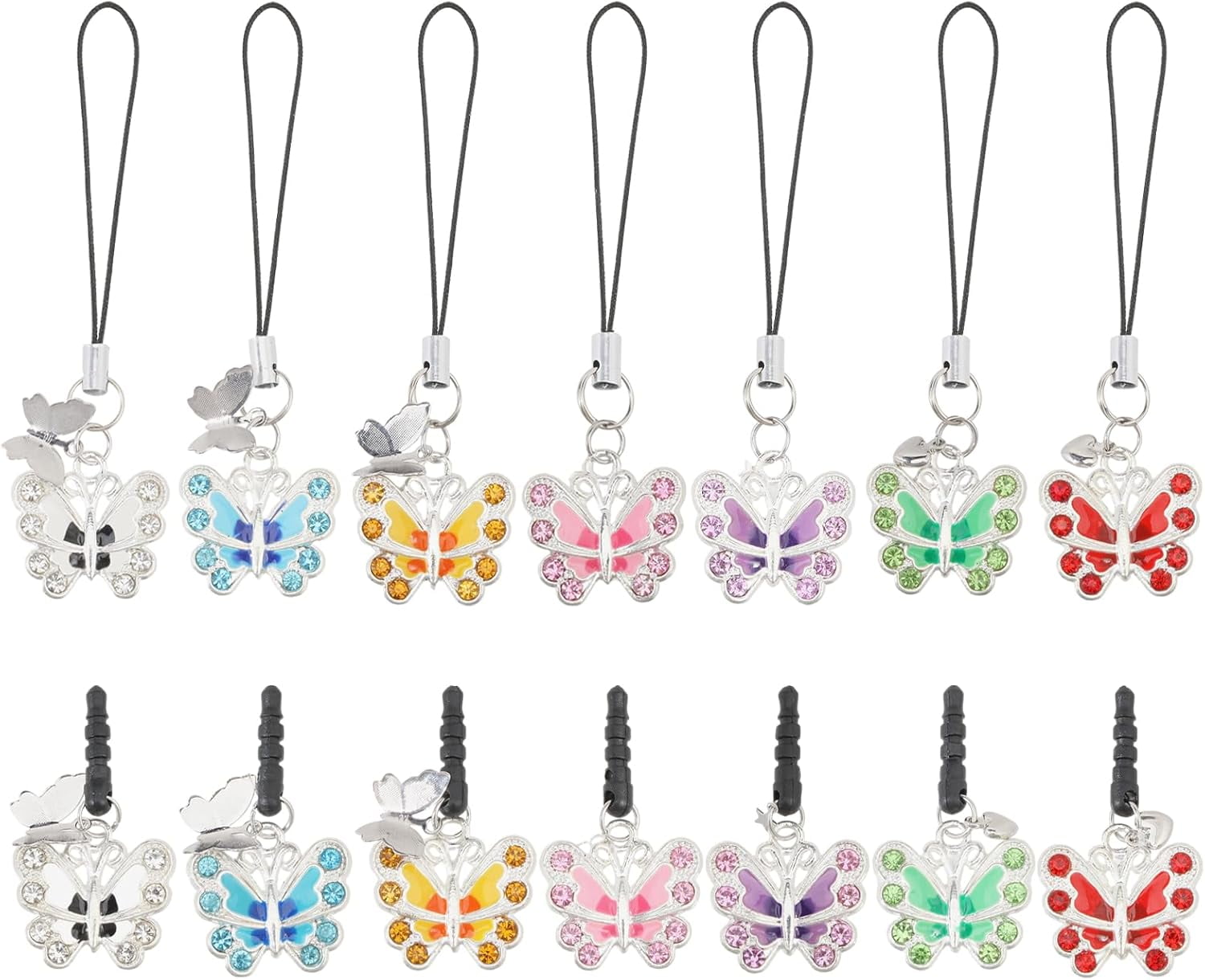 14Pcs Butterfly Phone Charm Kawaii Phone Strap Charms Kawaii Dust Plugs ...