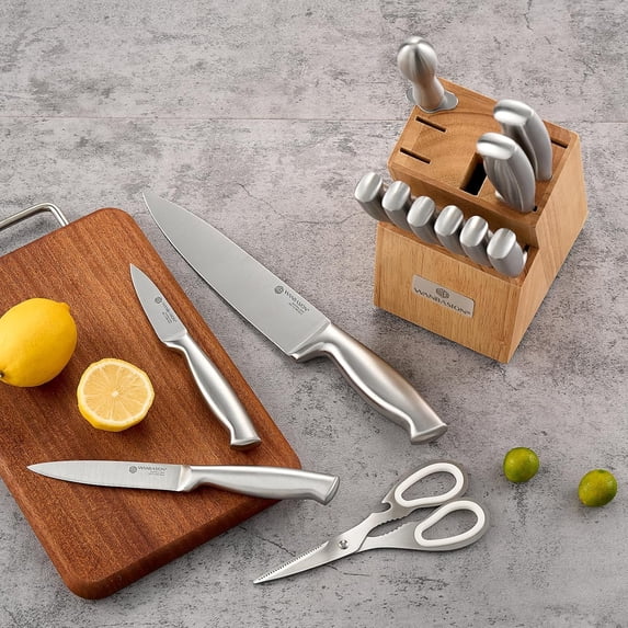14Pcs Kitchen Knife Block Set with Sharpener, Kitchen Knives Set with ...