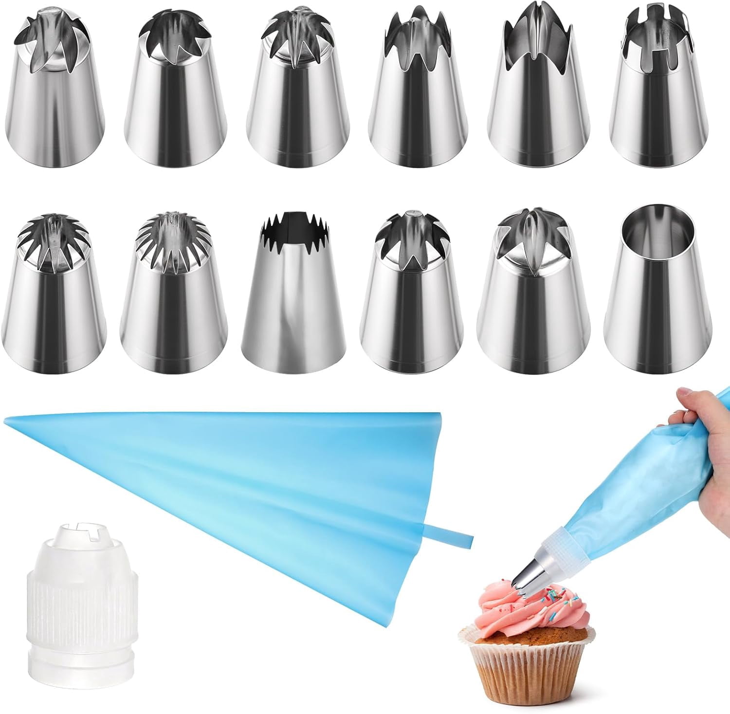 14Pcs Large Piping Tips Set, Stainless Steel Icing Nozzles Kit with ...