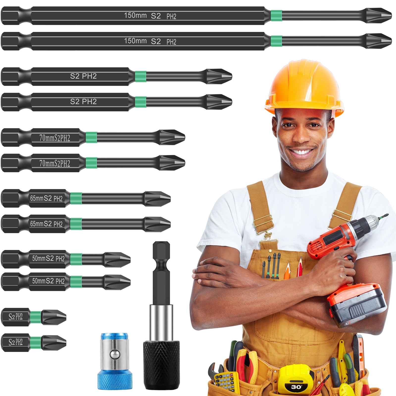14Pcs Magnetic Screwdriver Bit Set 1/4inch Hex Shank PH2 Impact Cross ...