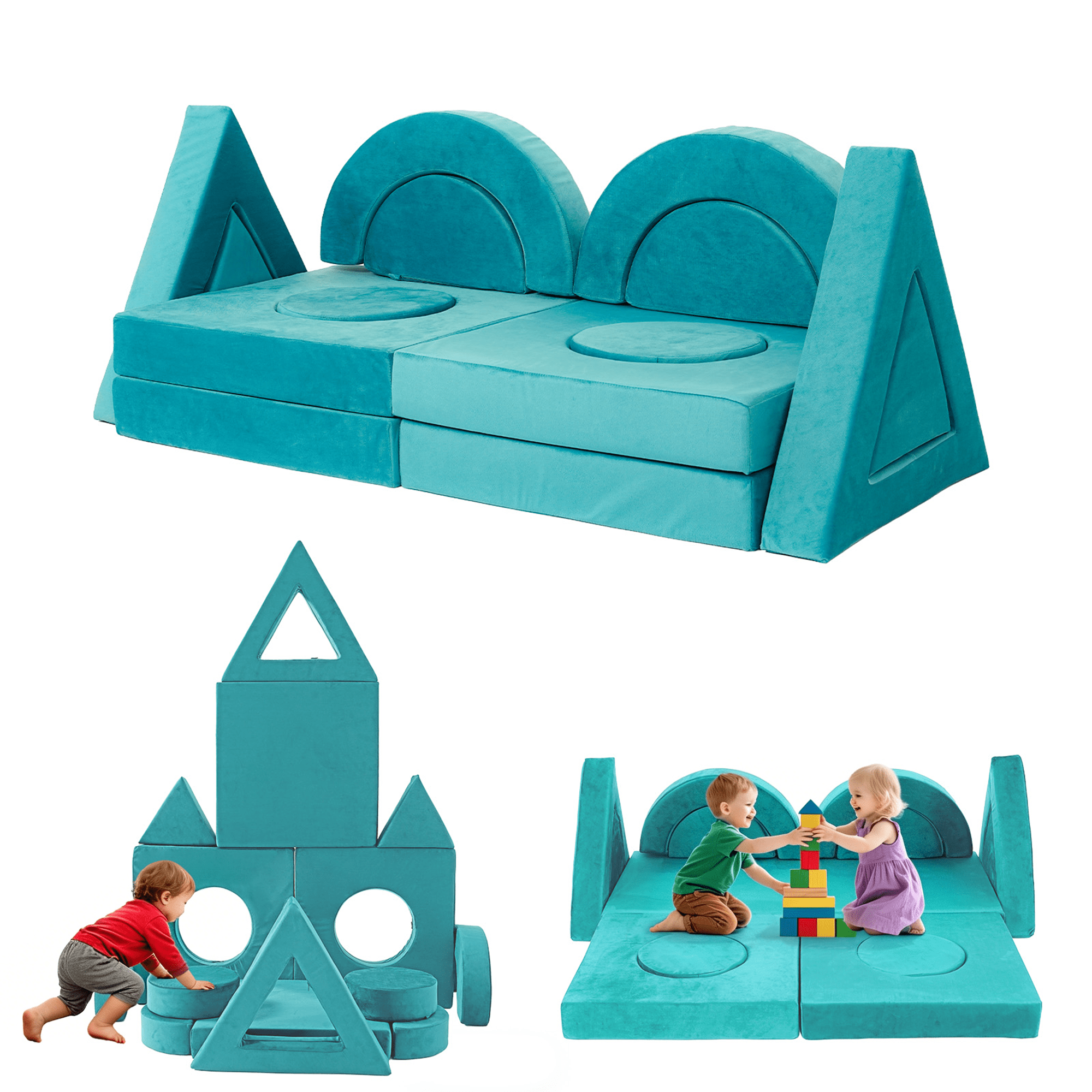 14Pcs Modular Kids Play Couch Toddler Foam Sofa for Fort Building ...