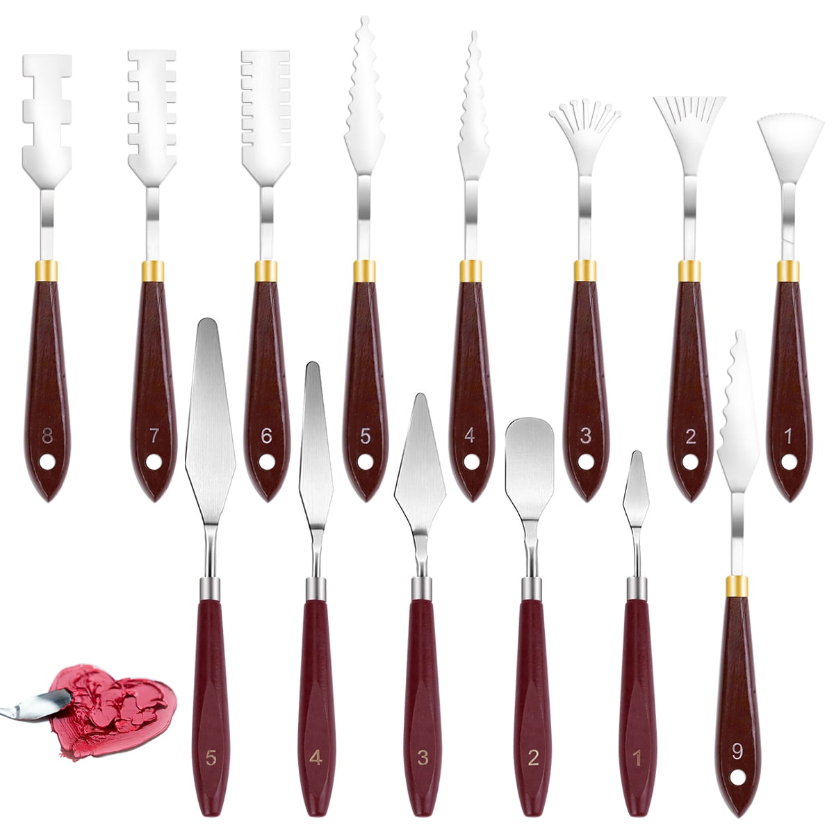 14Pcs Palette Knife Set, Stainless Steel Painting Knife with Wood ...