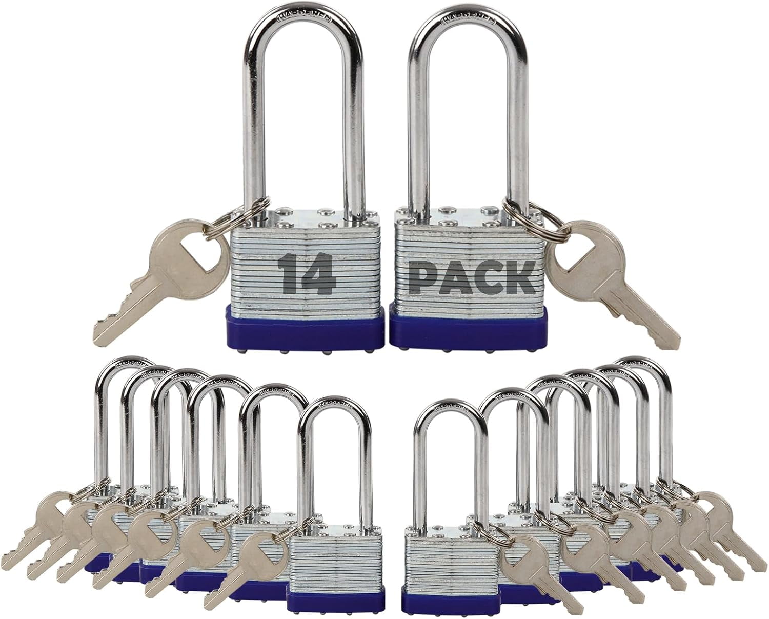 14Pcs Set Keyed-Alike Laminated Padlocks with Same Key Hardened Steel Long Shackle Pack of 14 1 ...
