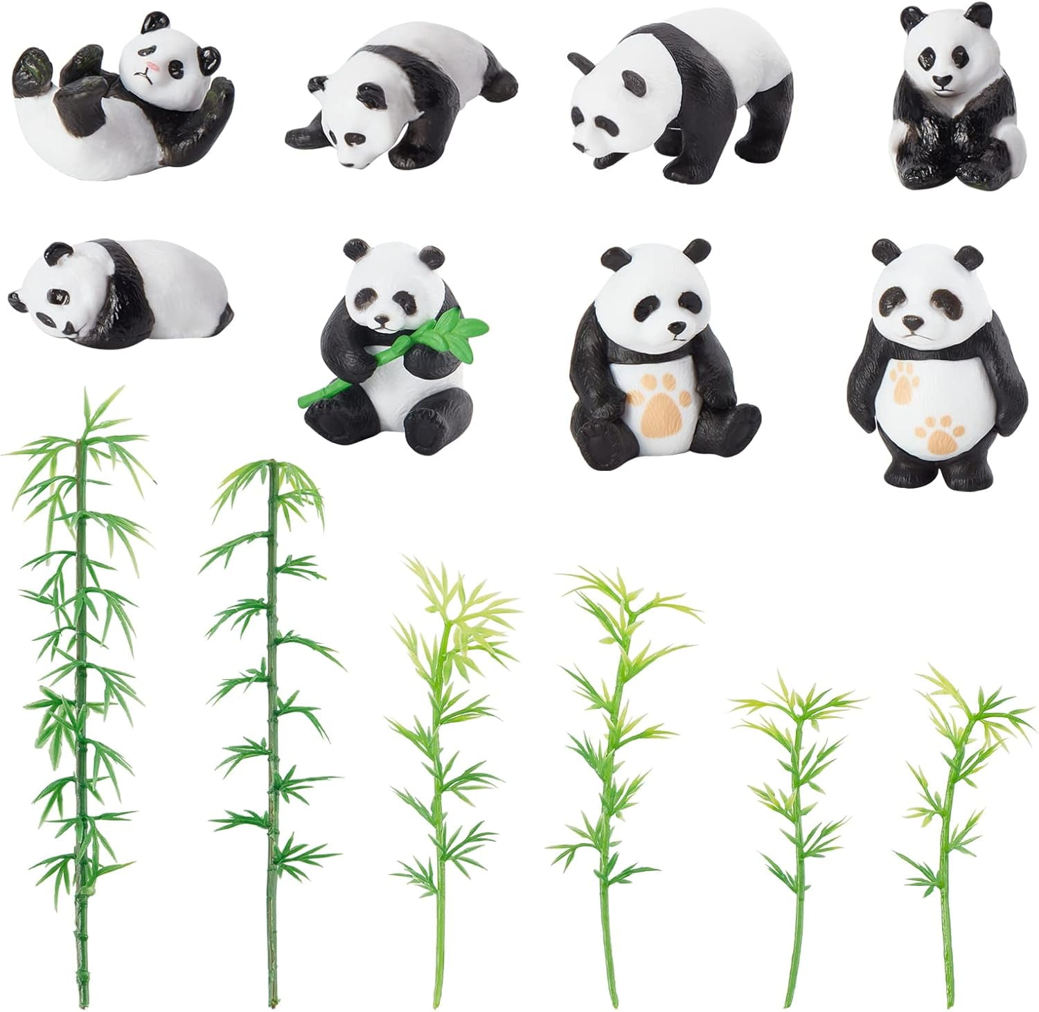 14Pcs Solid Panda Figurines Set Mini Panda Bamboo Decoration Mini Panda ...