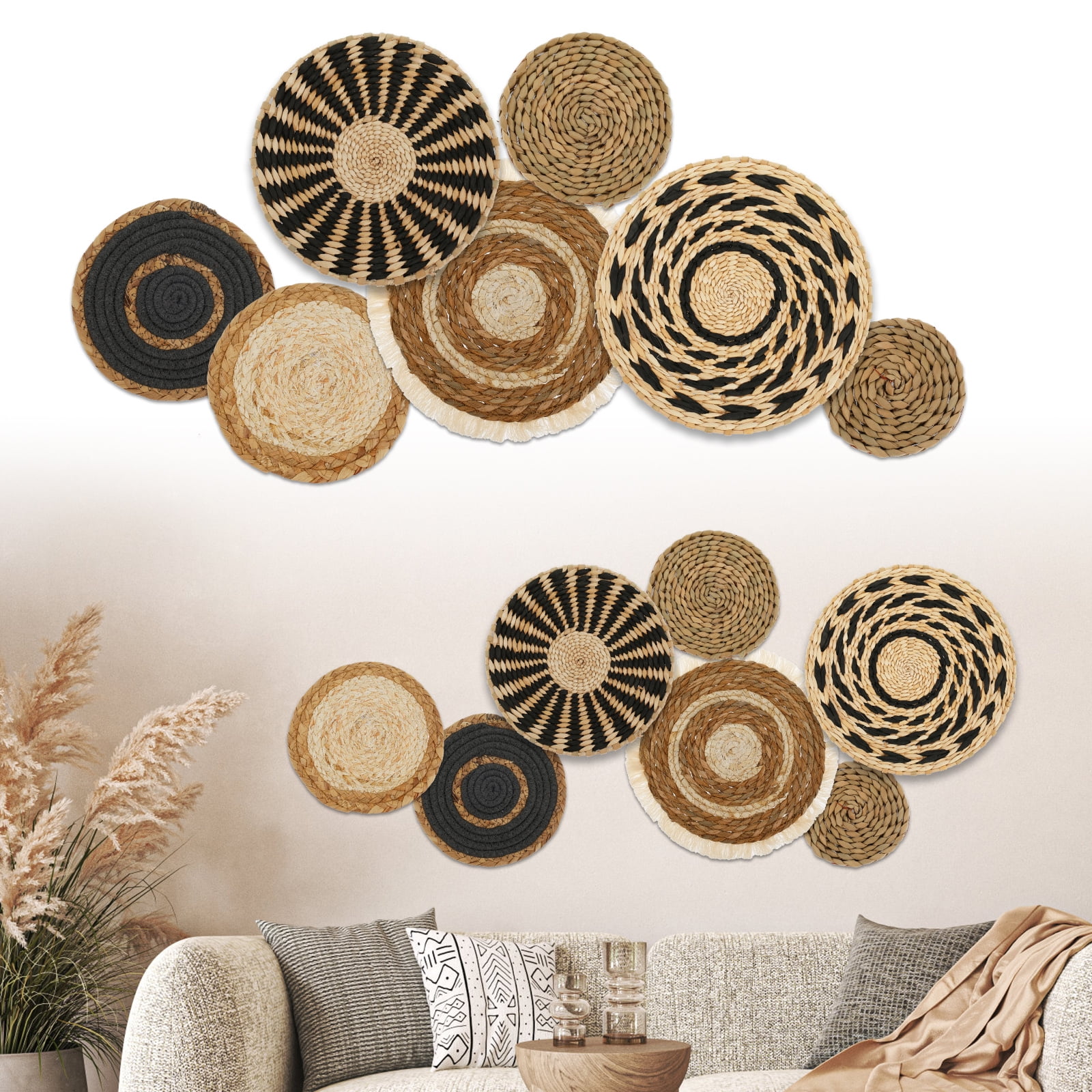 14Pcs Wall Basket Decor Set Round Wall Hanging Woven Basket Rustic ...