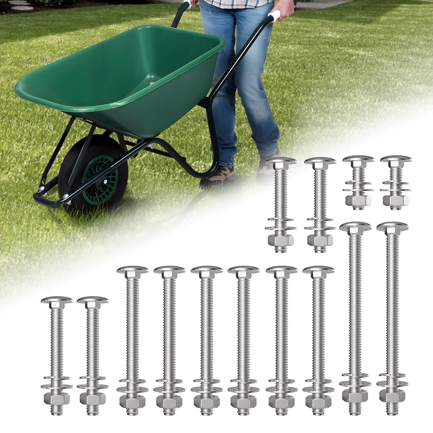 14Pcs Wheelbarrow Handles Replacement Kit, 304 Stainless Steel Wheel ...