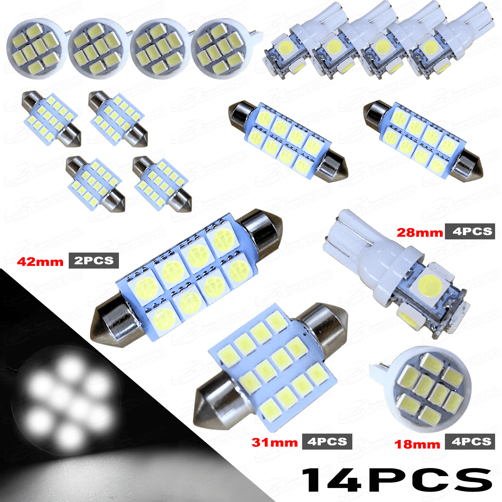 14Pcs White T10 Wedge LED Dome Door Map Width Light Bulbs For Toyota ...