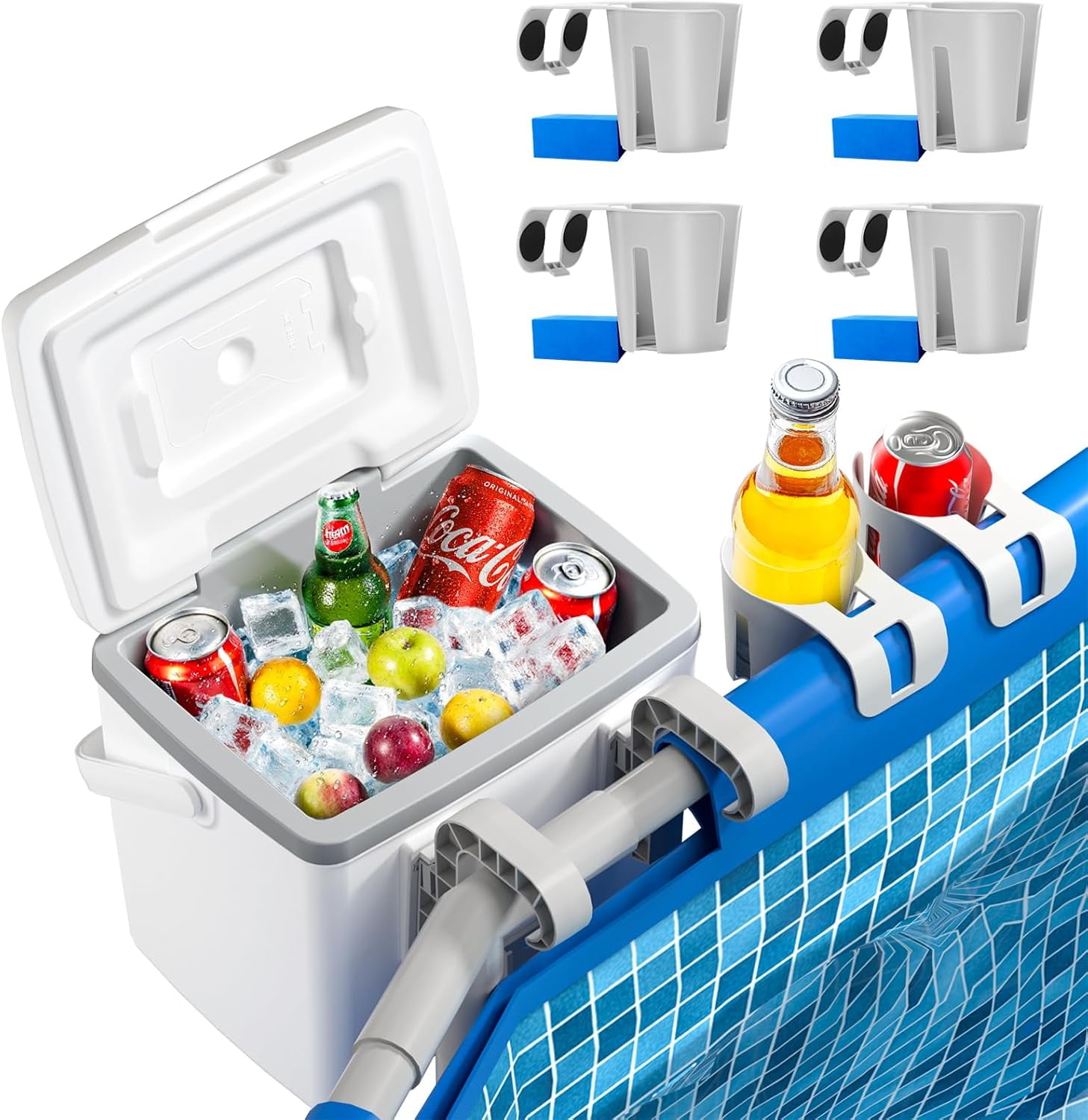 14QT Pool Cooler, with 4 Pool Cup Drink Holders, Insulated Hard Cooler ...