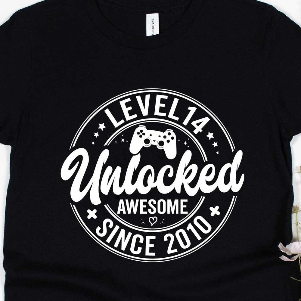14Th Birthday Shirt, Level 14 Unlocked Shirt, Gamer Shirts For Teens ...