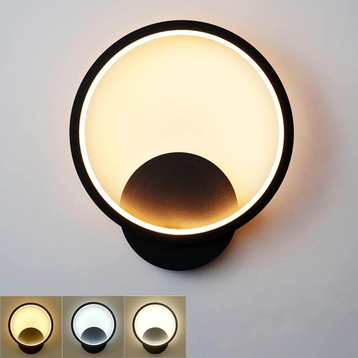 14W LED Indoor Wall Light, Round Black Design Wall Sconce, Warm White ...