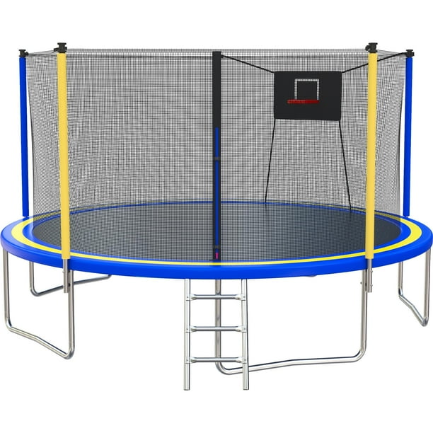 14ft Trampoline with Basketball Hoop, SEGMART Upgraded Round Kids Outdoor Trampoline with ...
