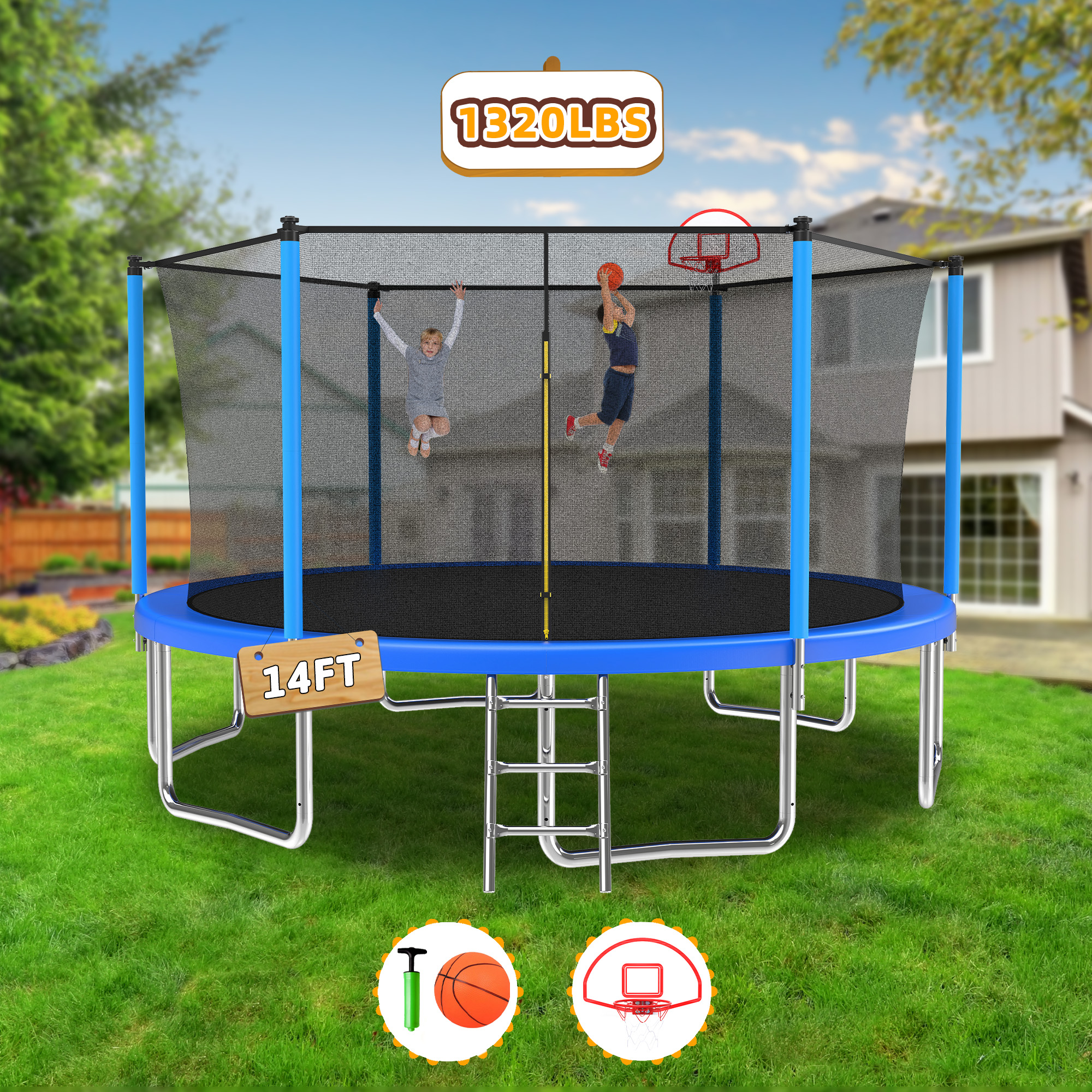 Mersco 14ft Heavy Duty Trampoline for Kids Outdoor with Safety ...