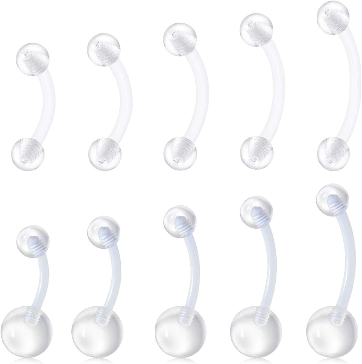 14g Clear Belly Button Rings Bioflex Plastic Belly Ring Curved Barbell ...