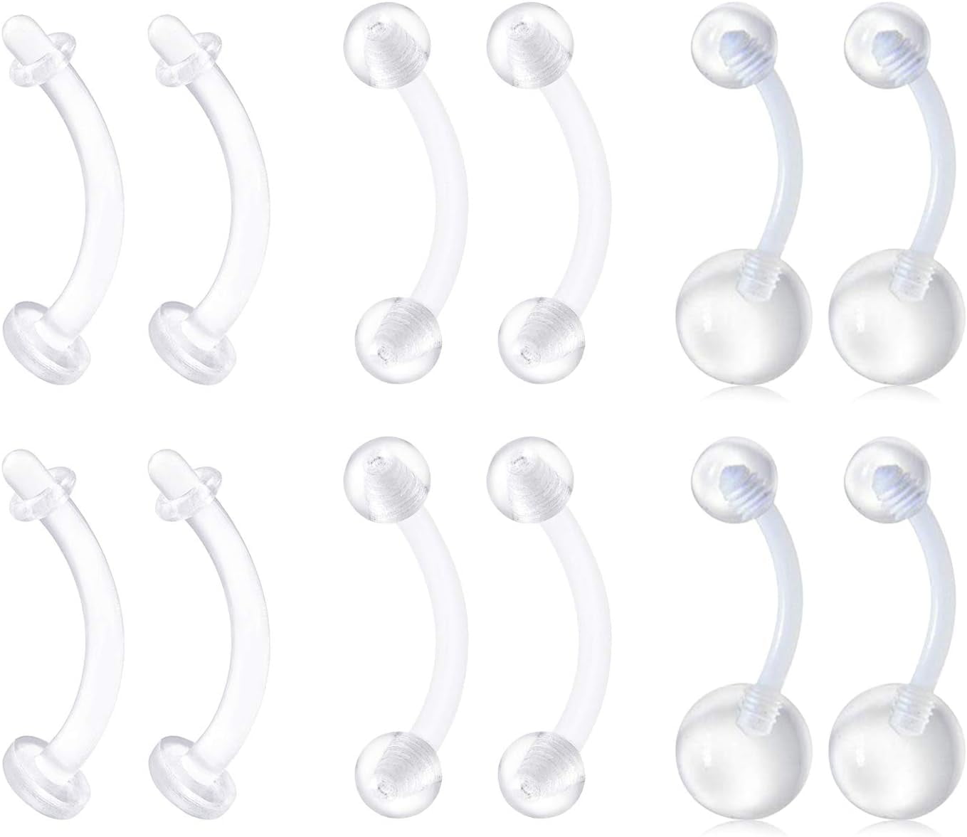 14g Clear Belly Button Rings Plastic Belly Ring Curved Barbell Navel ...