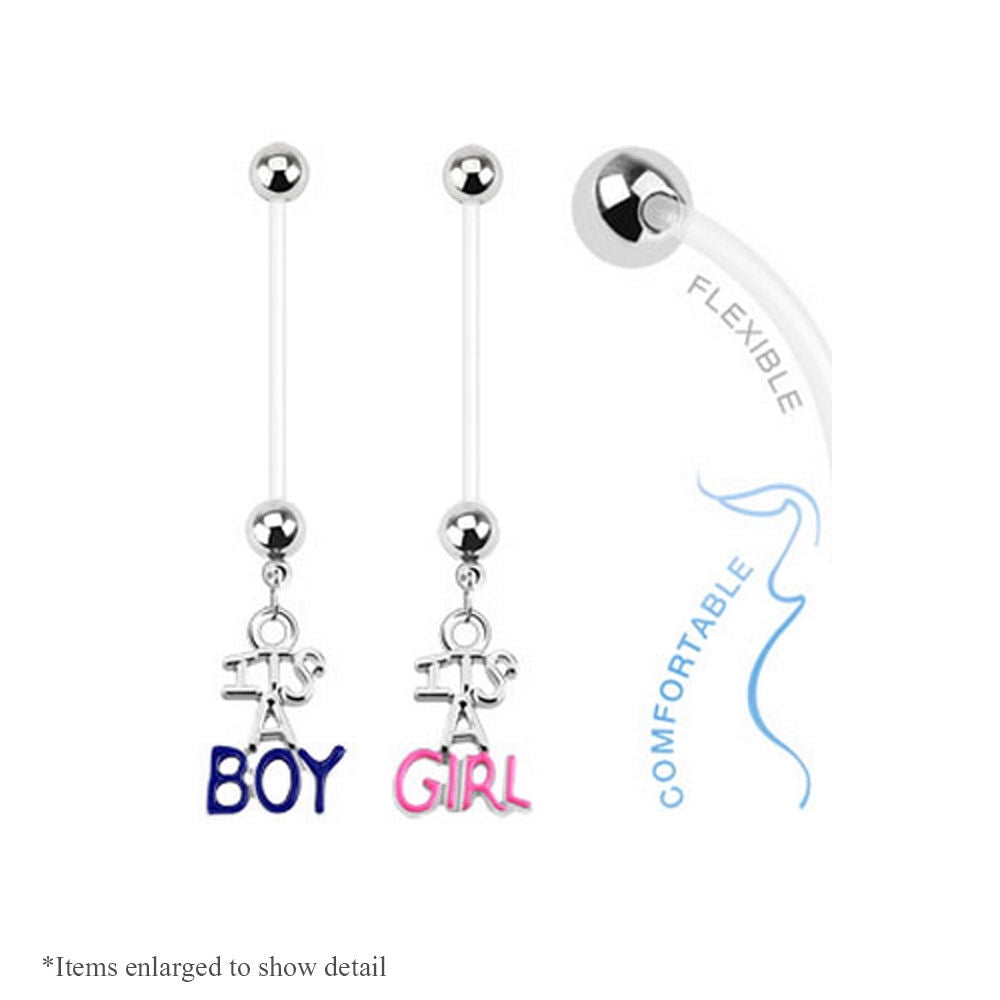 14ga Pink or Blue Baby Gender Dangle Bioflex Pregnancy Navel Ring ...