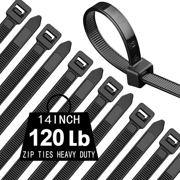 14inch Black Zip Ties Heavy Duty UV Resistant Nylon Cable Ties, 120lb ...