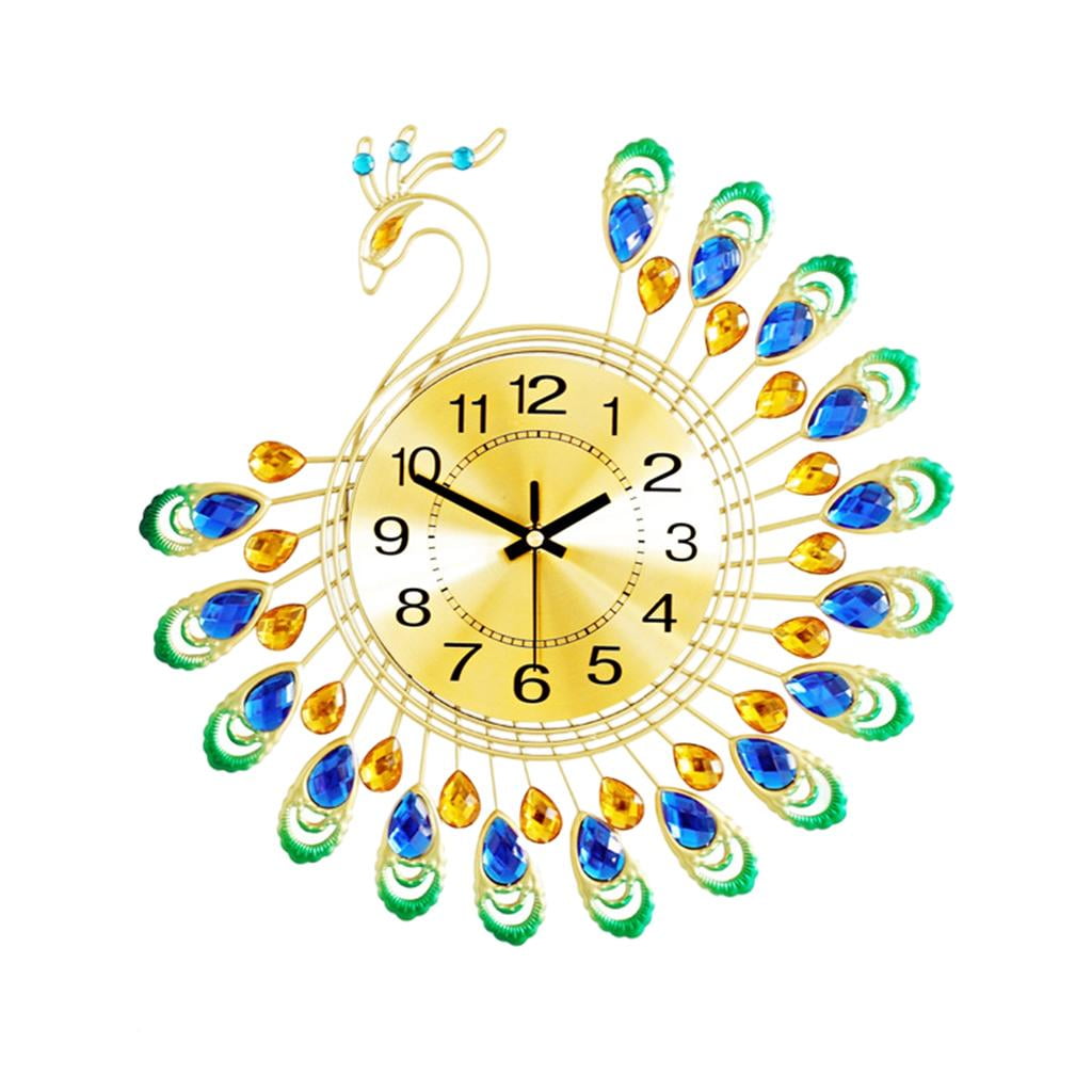 14inch Large European 3D Peacock Wall Clock Battery Powered Art Hanging ...