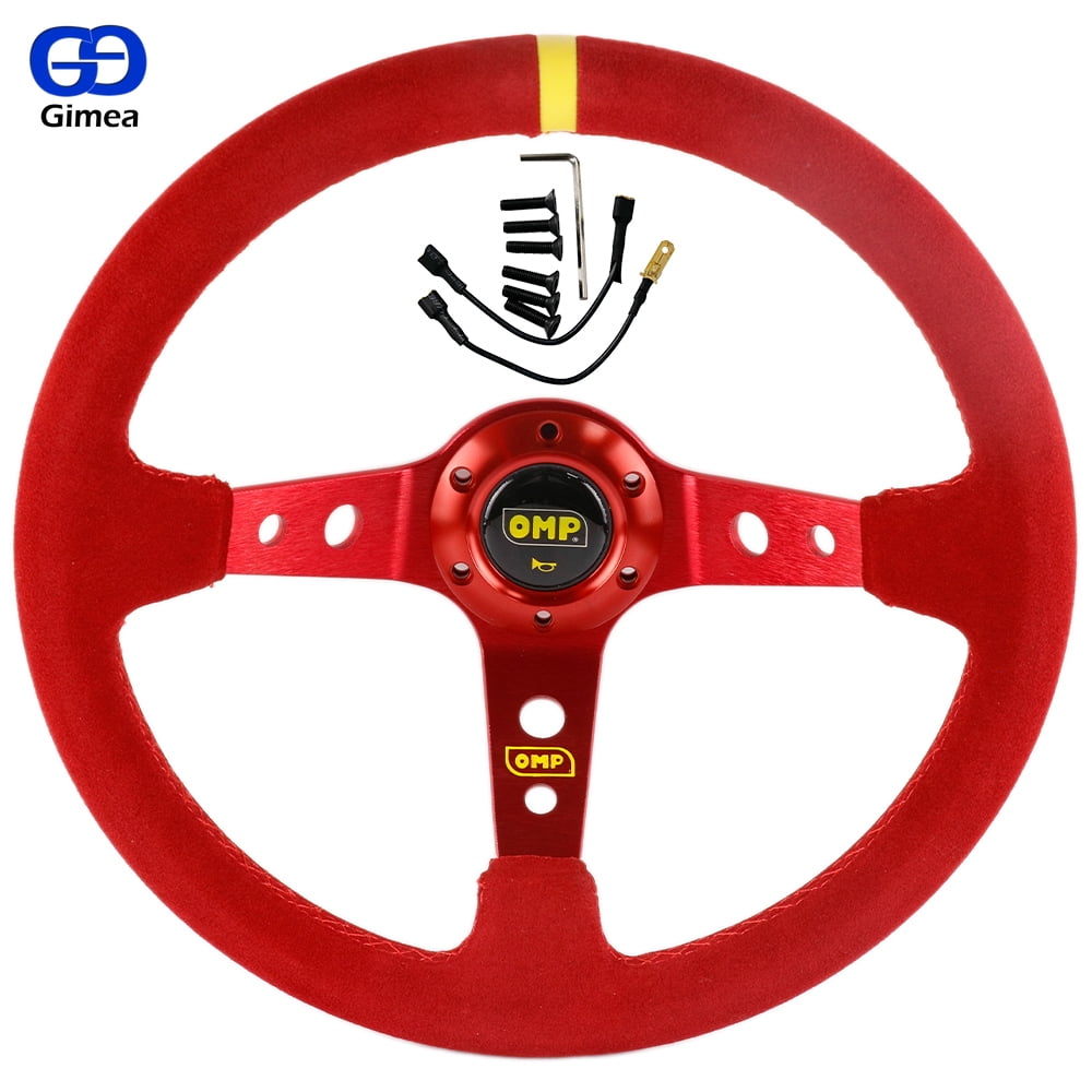 14inch OMP Red Suede Leather Deep Dish Racing Sport Steering Wheel fit for MOMO NRG SPARCO HKB ...