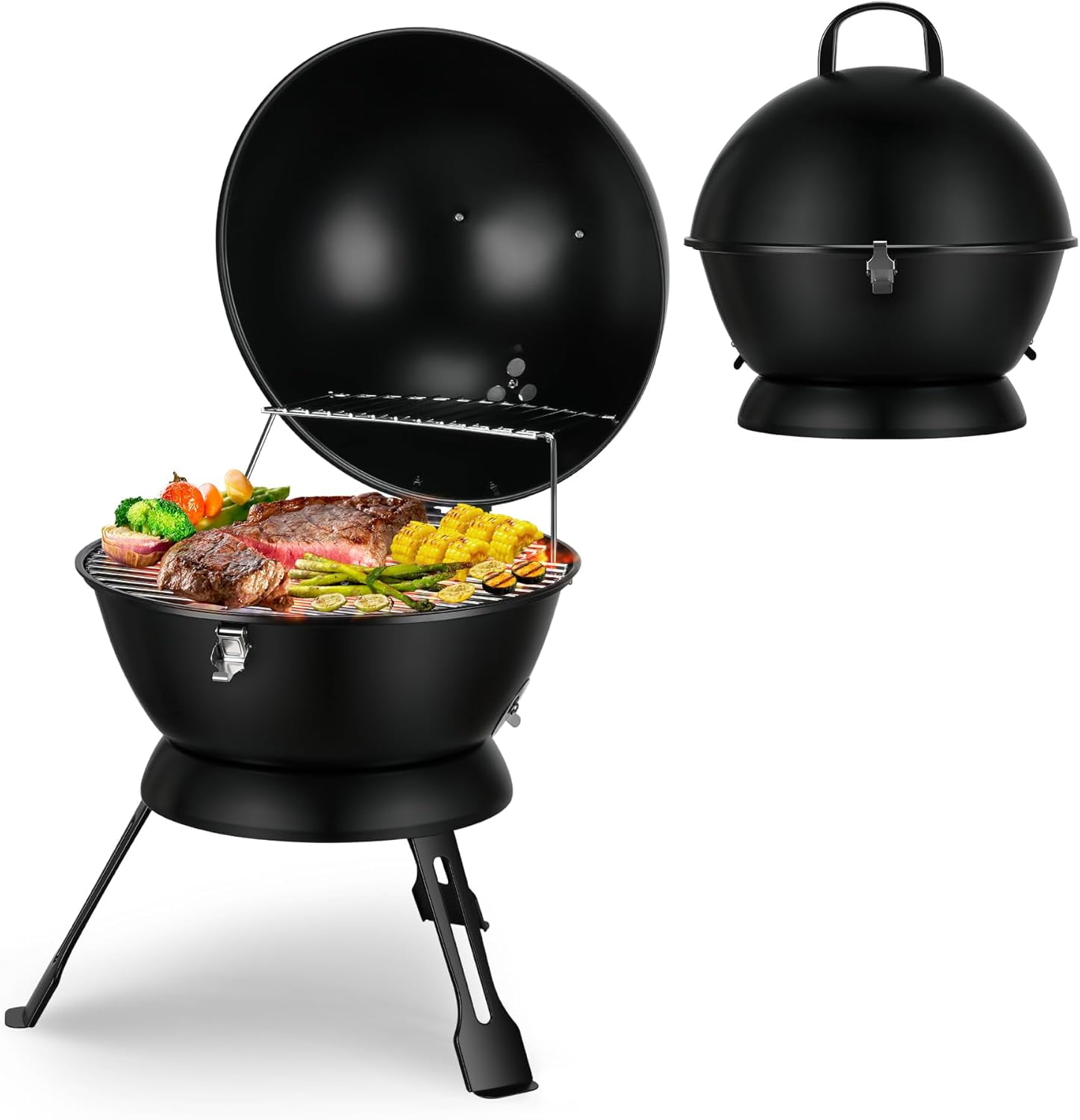 14inch Portable Charcoal Grill with Warming Rack, Small BBQ Charcoal Grill Tabletop Foldable ...