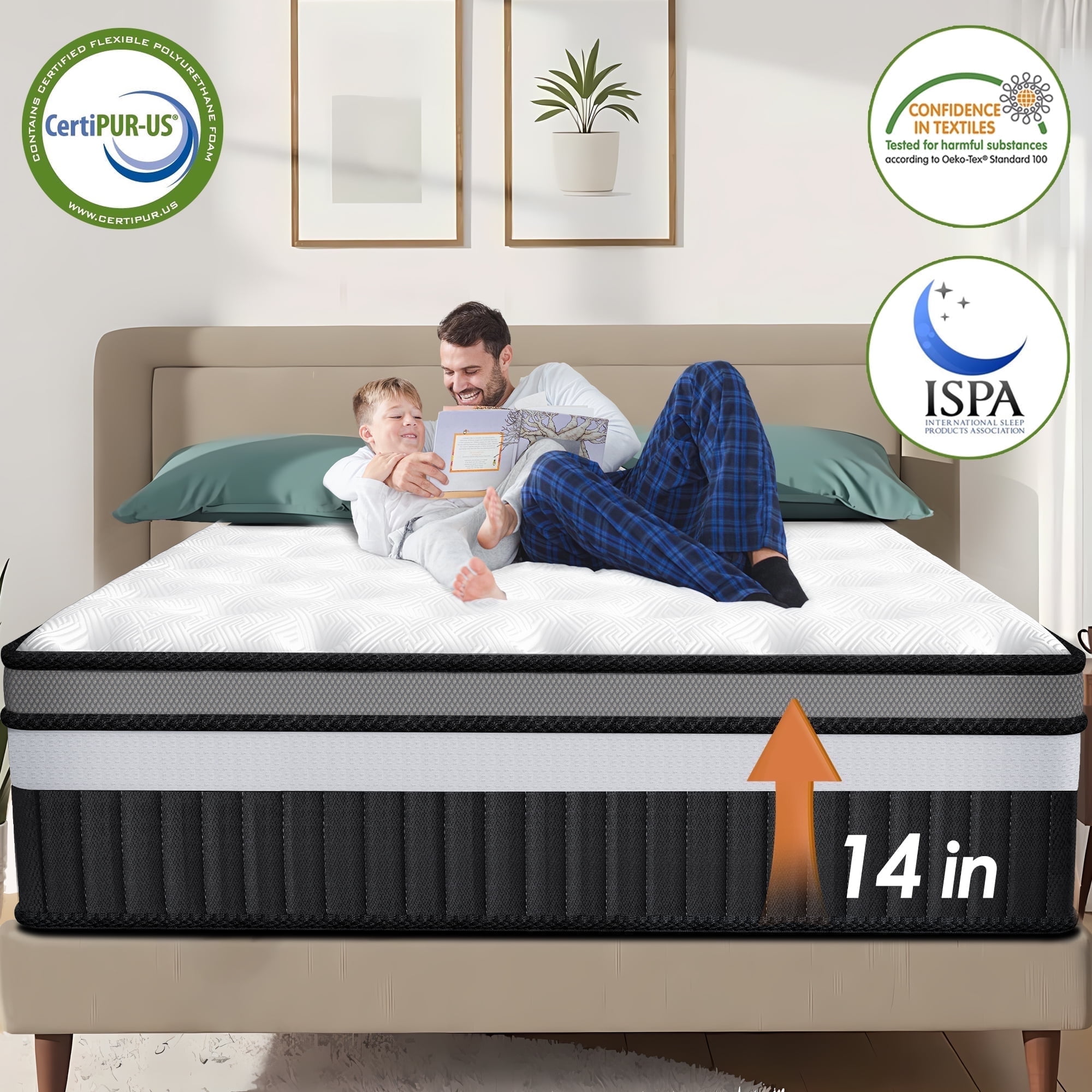 14 Inch Queen Mattress, Gel Memory Foam Hybrid Mattress in a Box ...