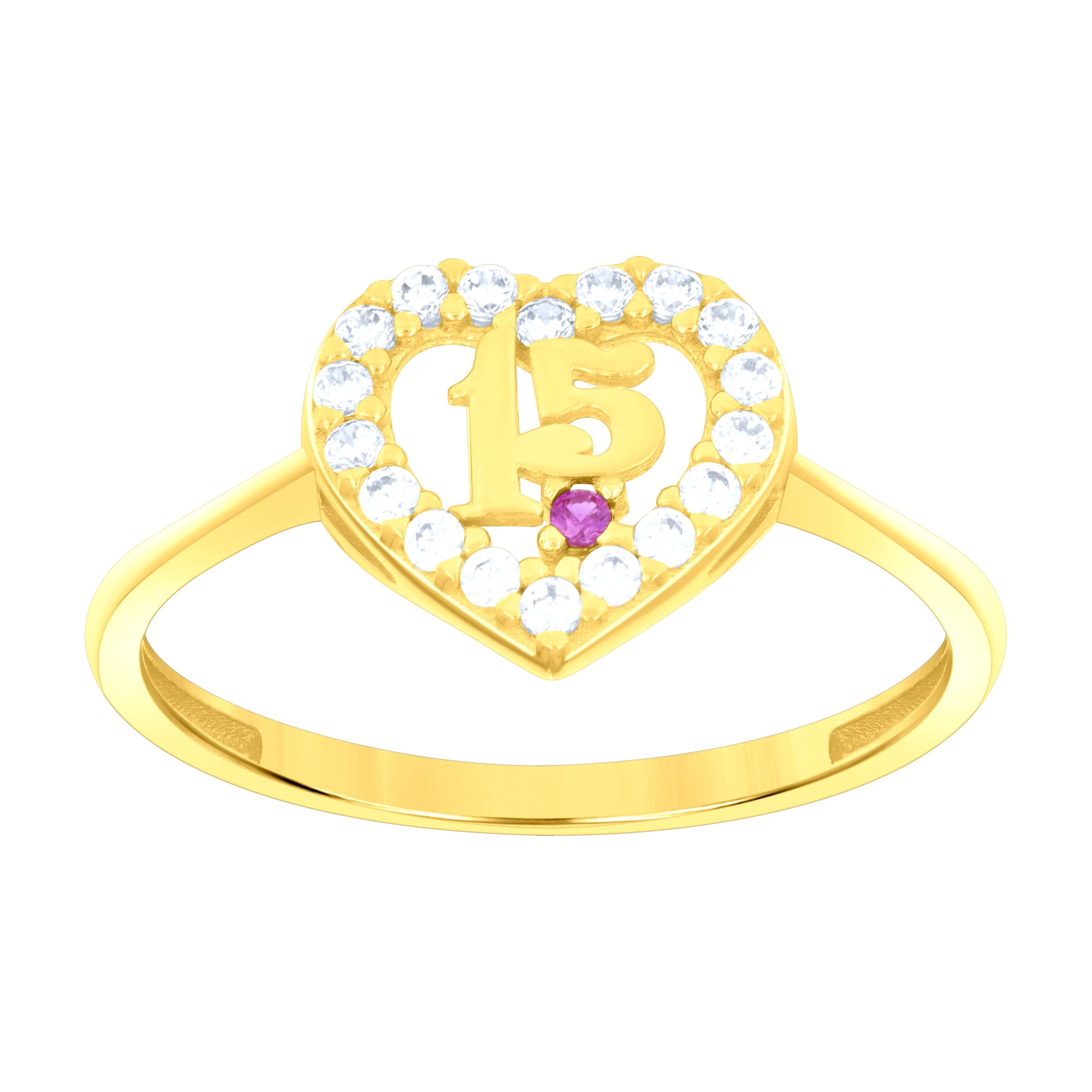 14k 14kt Yellow Gold Womens Purple White Cubic-Zirconia Sweet 15 Heart ...