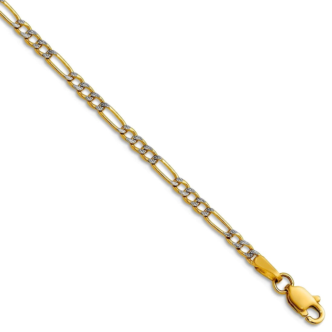 14k 2.3mm Semi-solid With Rhodium Pave Figaro Chain Necklace 20 Inch ...