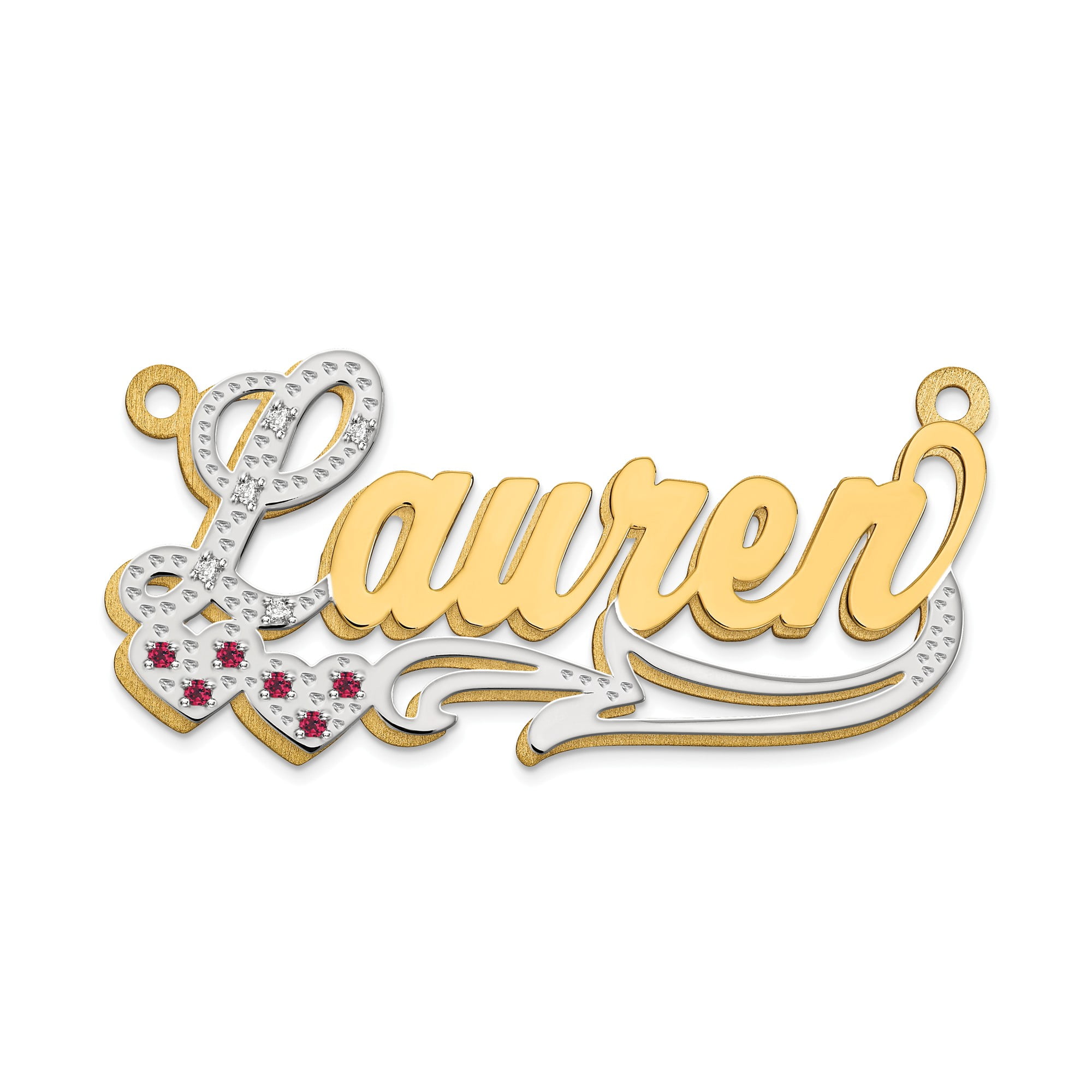 14k 3-Dimensional Diamond & Ruby Name Plate Pendant in 14k Yellow Gold ...