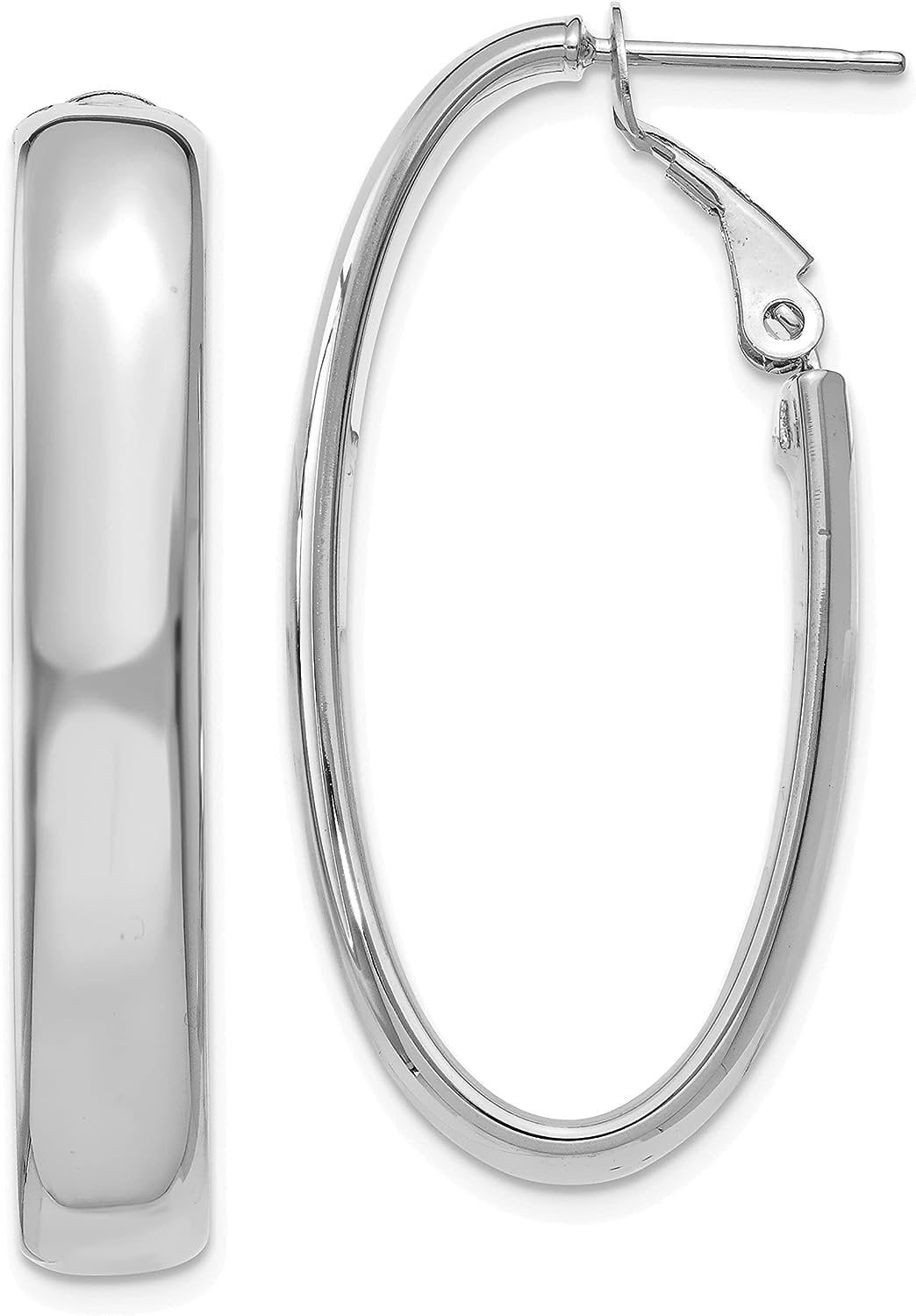 14k 5.75mm White Gold Oval Omega Back Hoop Earrings - 34mm - Walmart.com