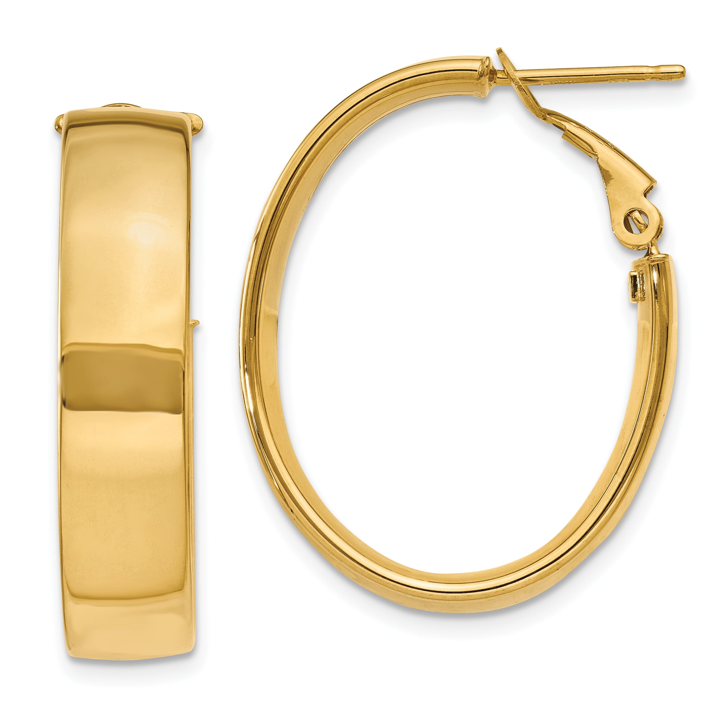 14k Yellow Gold 6.75mm Oval Hoop Earrings with Omega Clip Back, Women's ...
