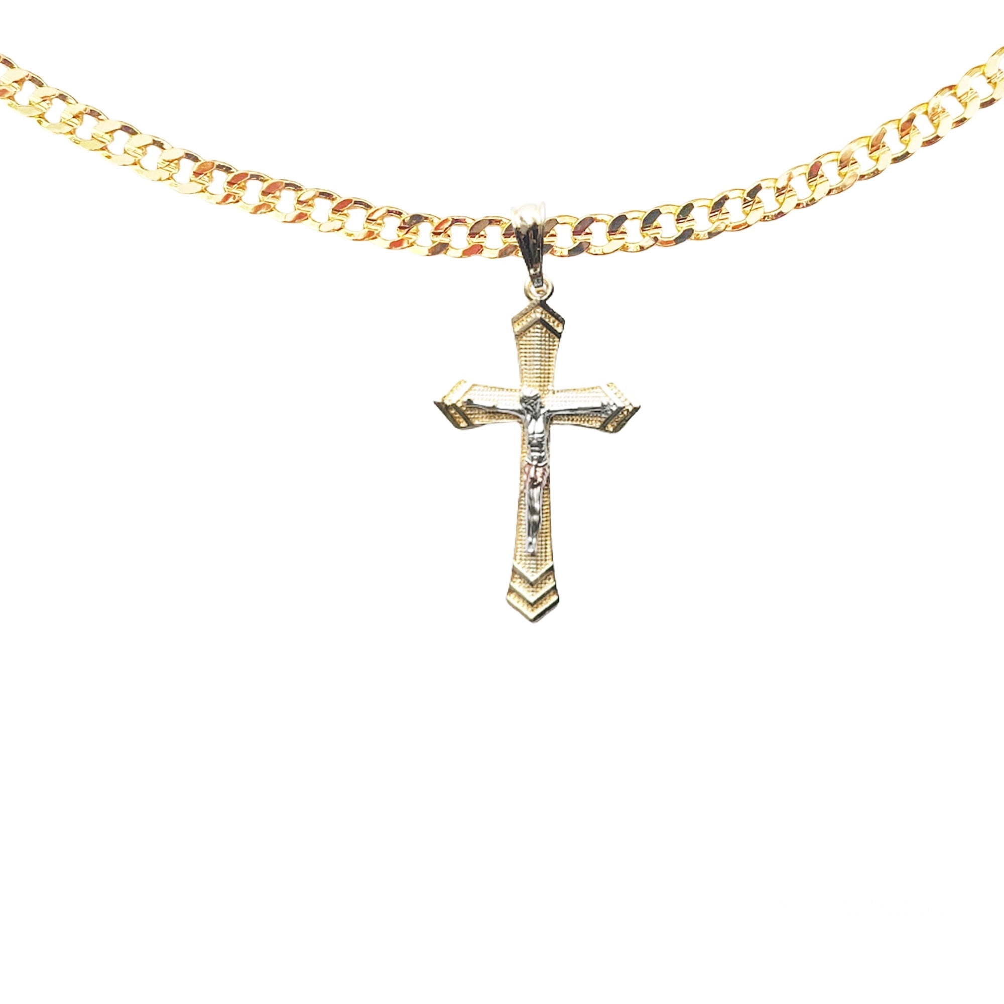 14k Bonded Gold Cuban Chain with Crucifix Cross Pendant, Best Unisex ...
