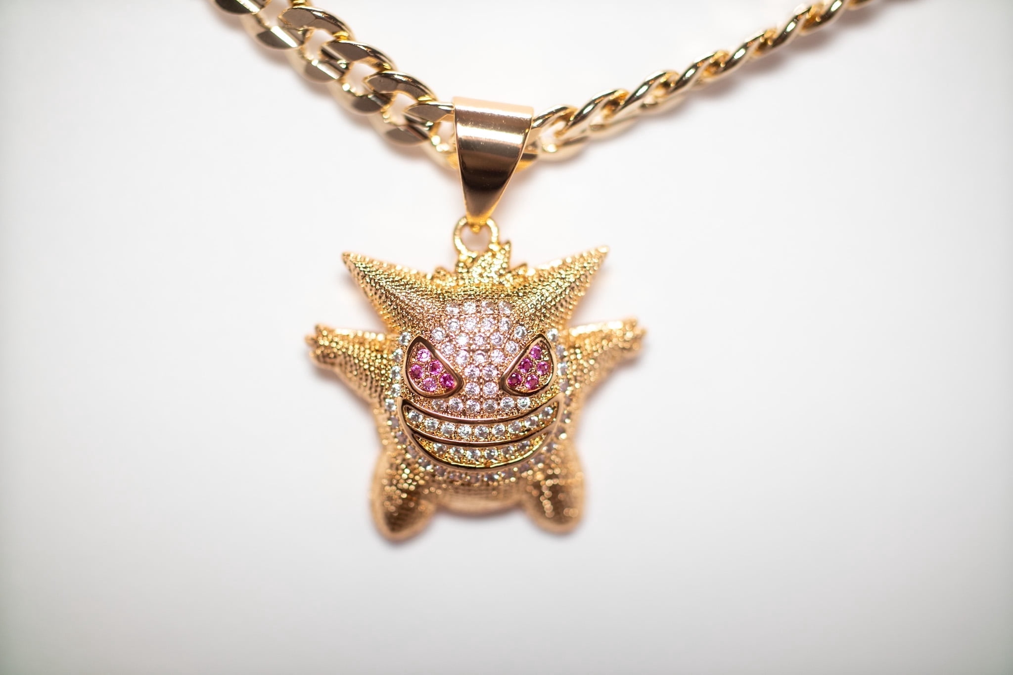 14k Bonded Gold Cuban Chain with Genger Pokemon Pendant, Best Unisex ...