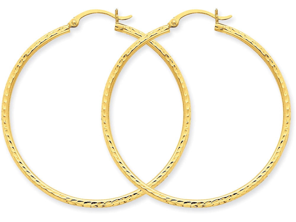 14k Diamond-cut 2mm Round Tube Hoop Earrings - Walmart.com