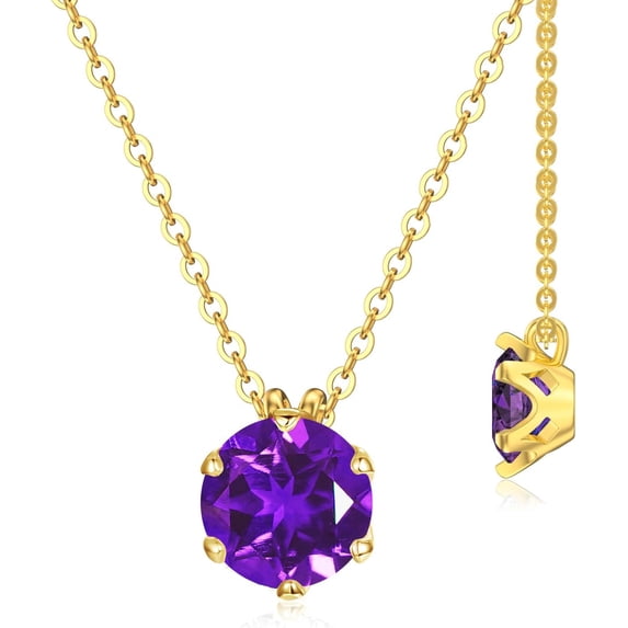 14k Gold 1CT/2CT Round Gemstone Necklace for Women,6.5MM/8MM Brilliant ...