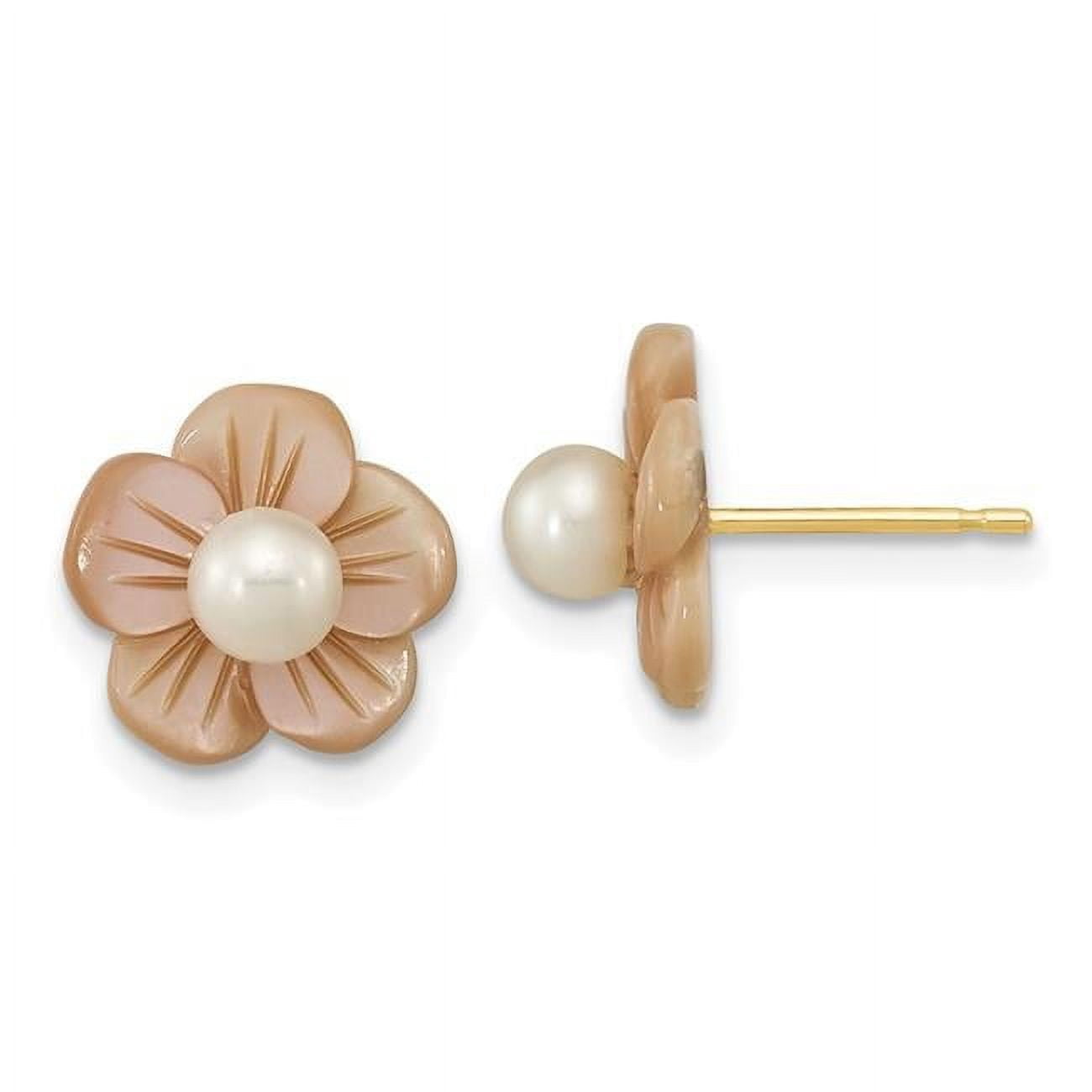 14k Gold 3-4mm Round White Freshwater Cultured Pearl Pink Mother of ...