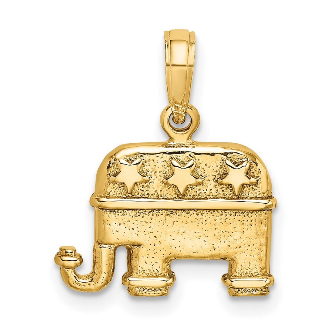 14k Gold 3 d Republican Elephant With Stars Textured Charm Pendant ...
