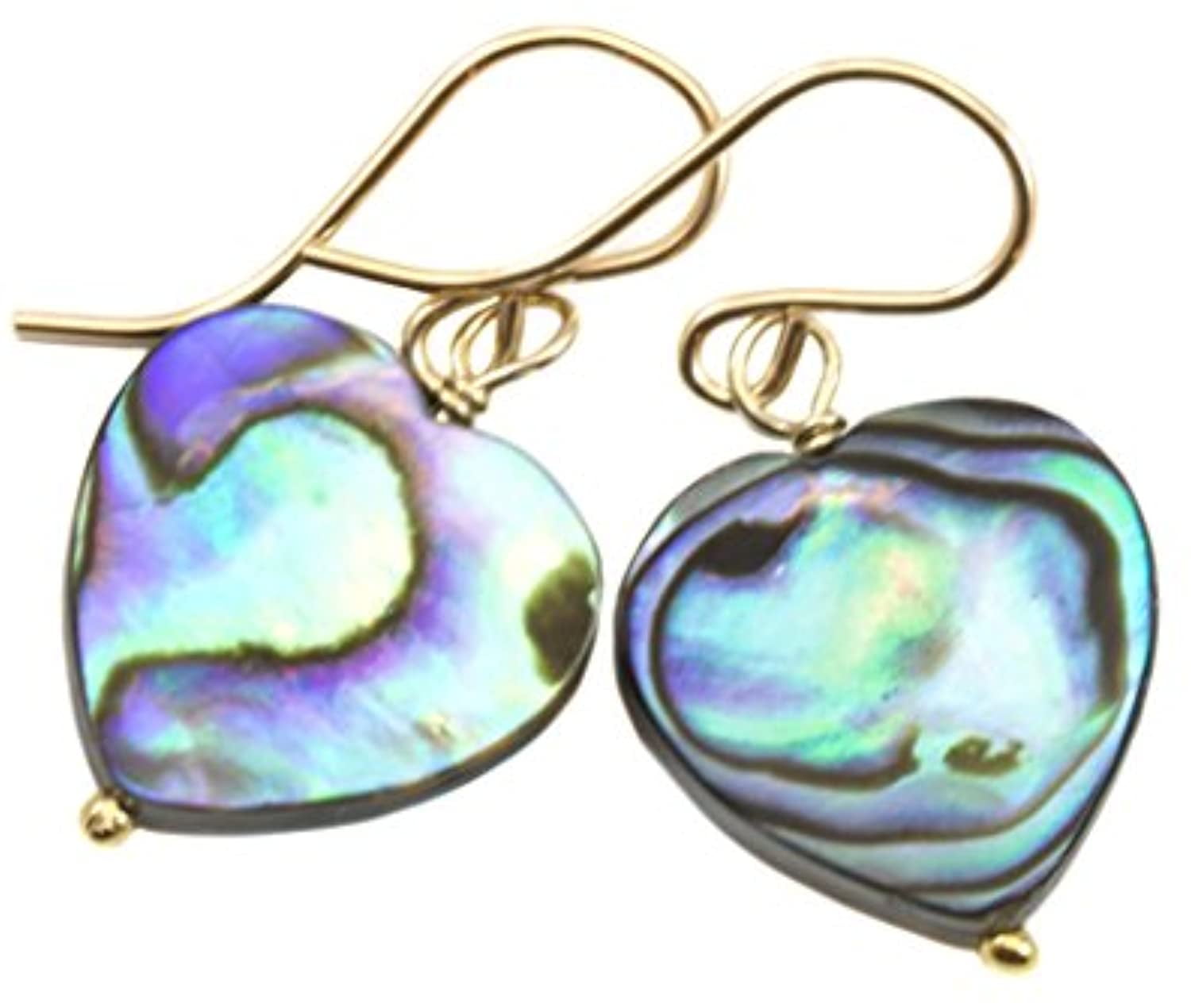 14k Gold Abalone Mother of Pearl Shell Earrings Heart Shaped Double ...