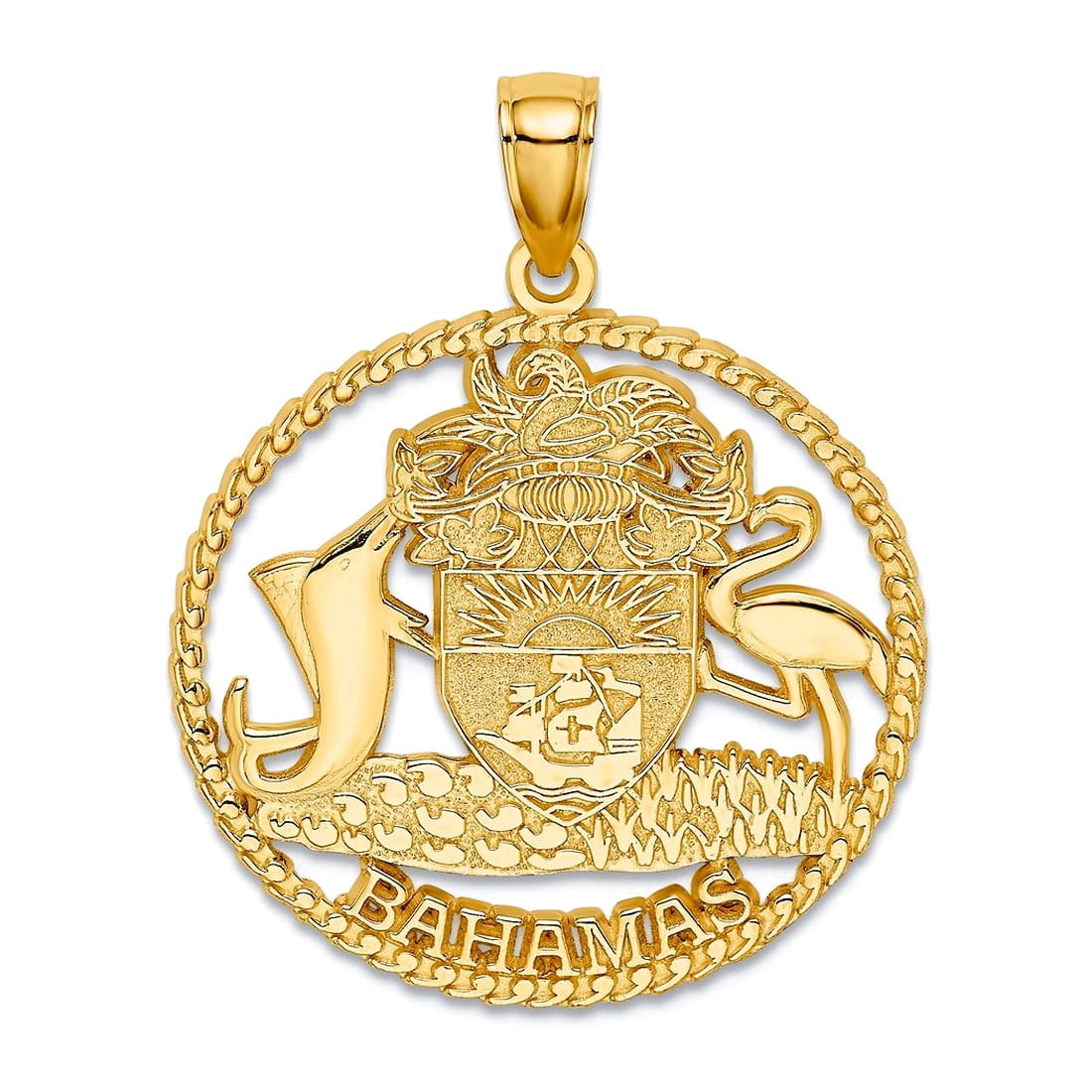 14k Gold Bahamas Crest In Textured Frame Charm 30.3x24.7mm Wide 0.8mm ...