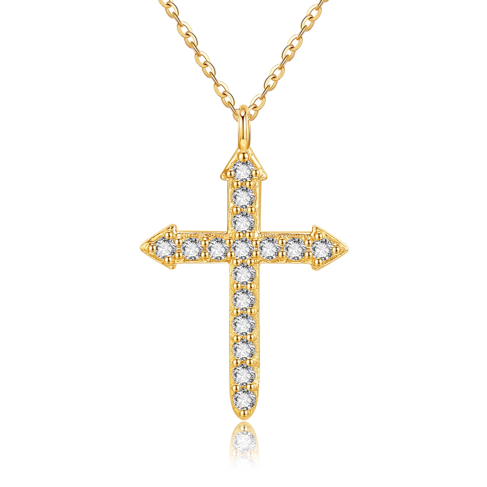 14k Gold Cross Necklace for Women Dainty 14k Solid Yellow Gold Cross ...