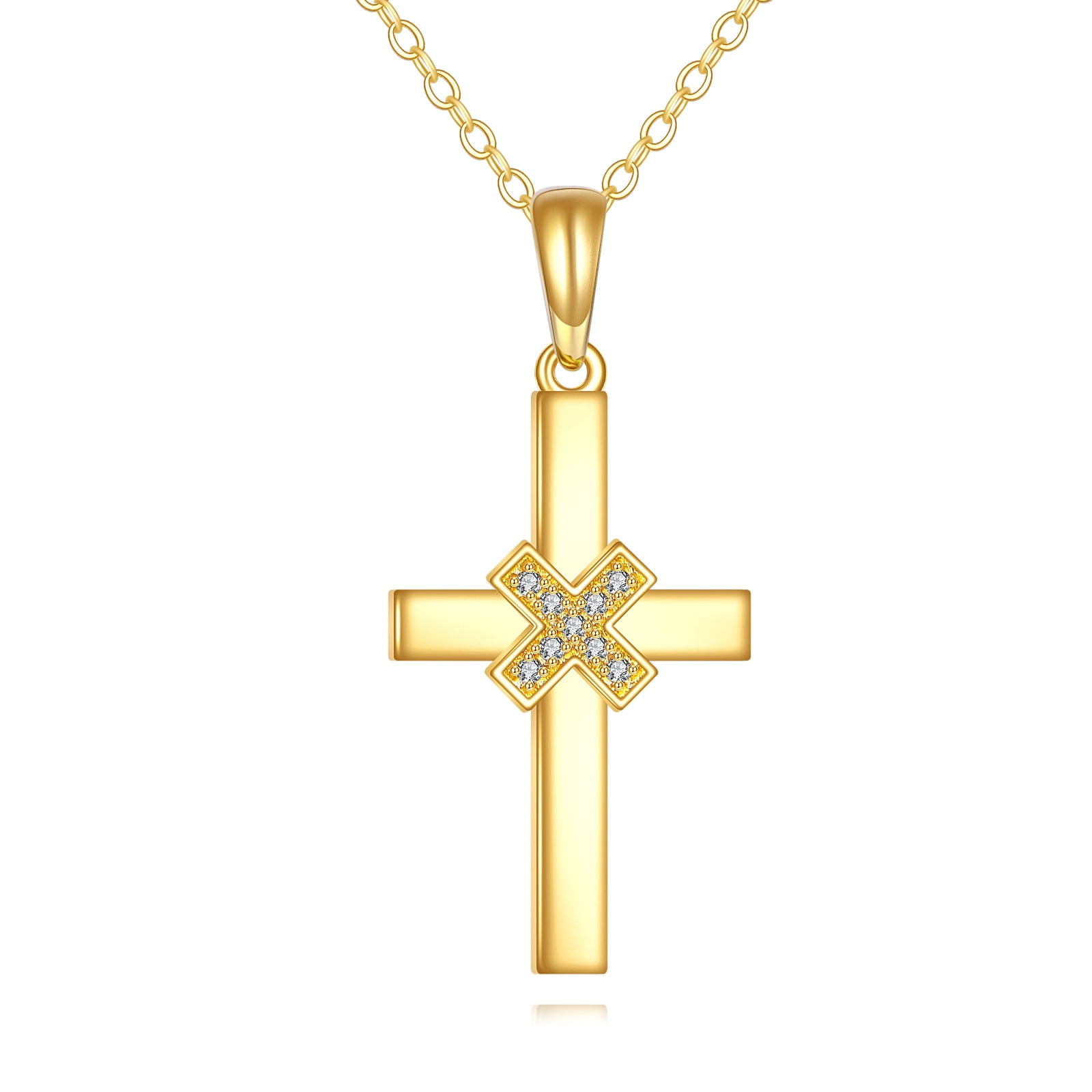 14k Gold Cross Necklace for Women Dainty Gold Solid Heart Pendant ...