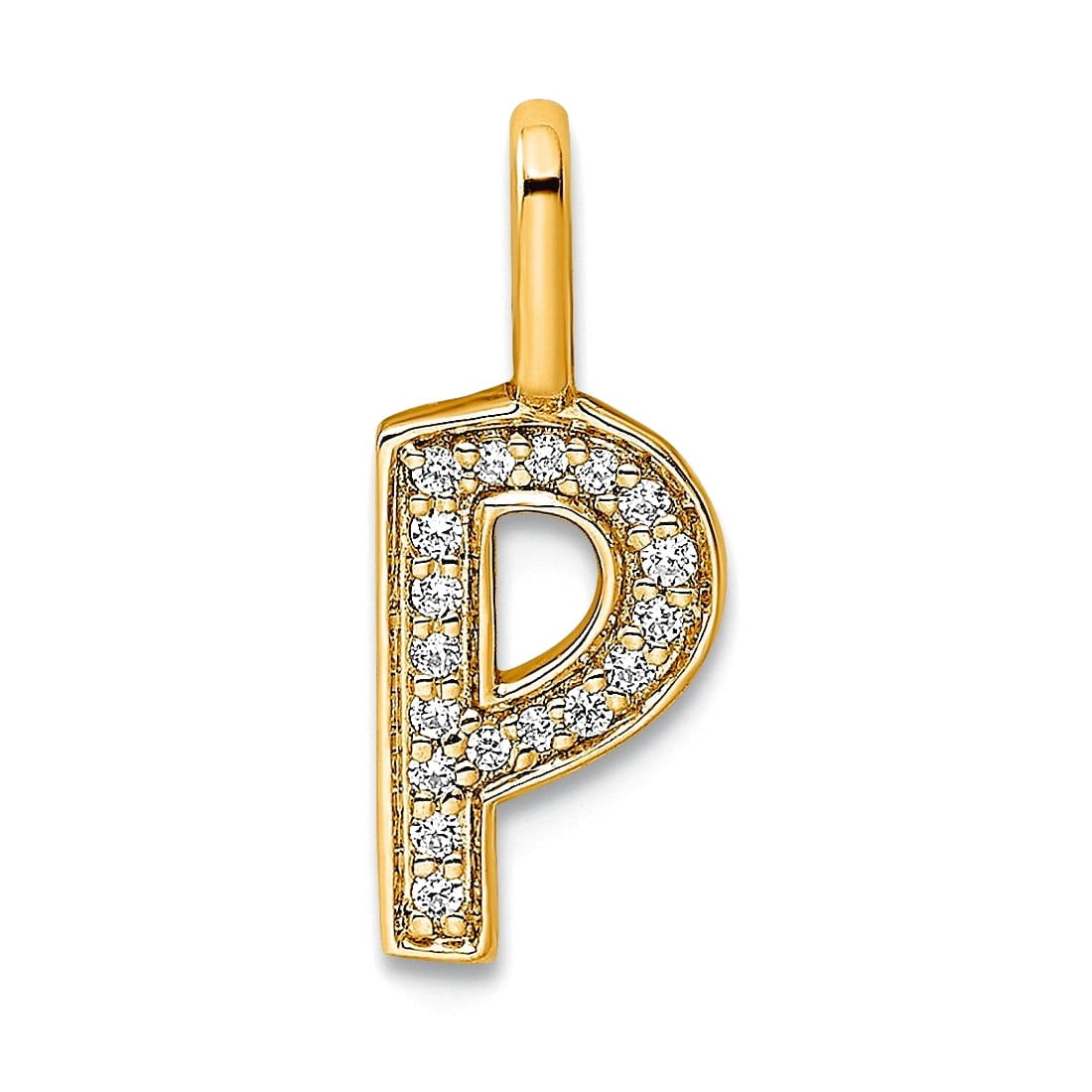 14k Gold Diamond Letter P Initial Pendant Necklace 15.6mm long Pendant ...